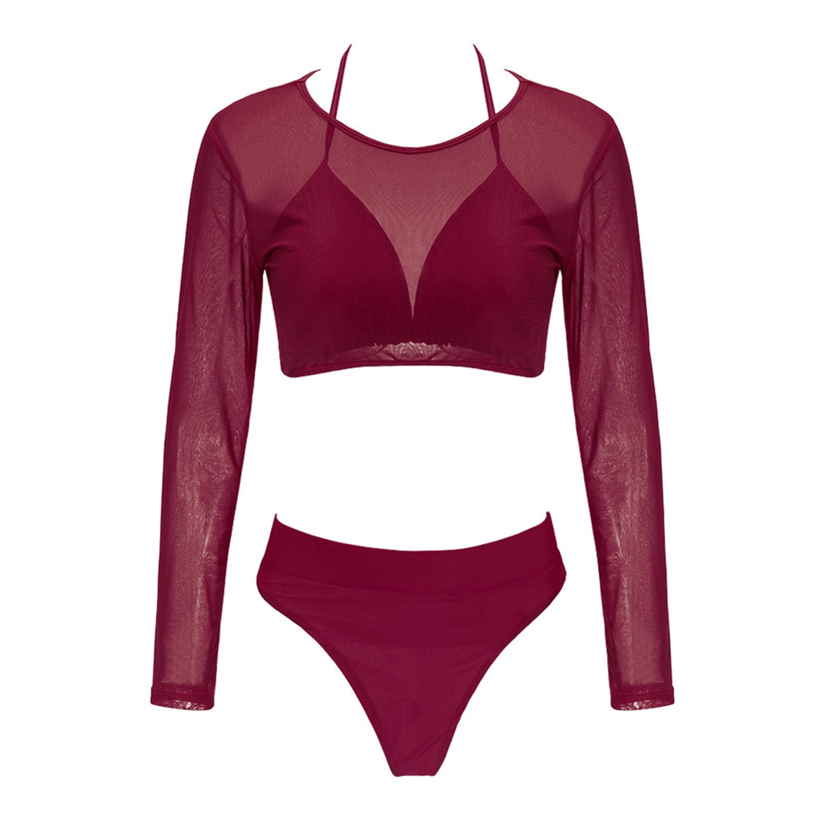 Women Swimwear Sexy High Waist Rash Guard Swimwear Long Sleeve 3pcs