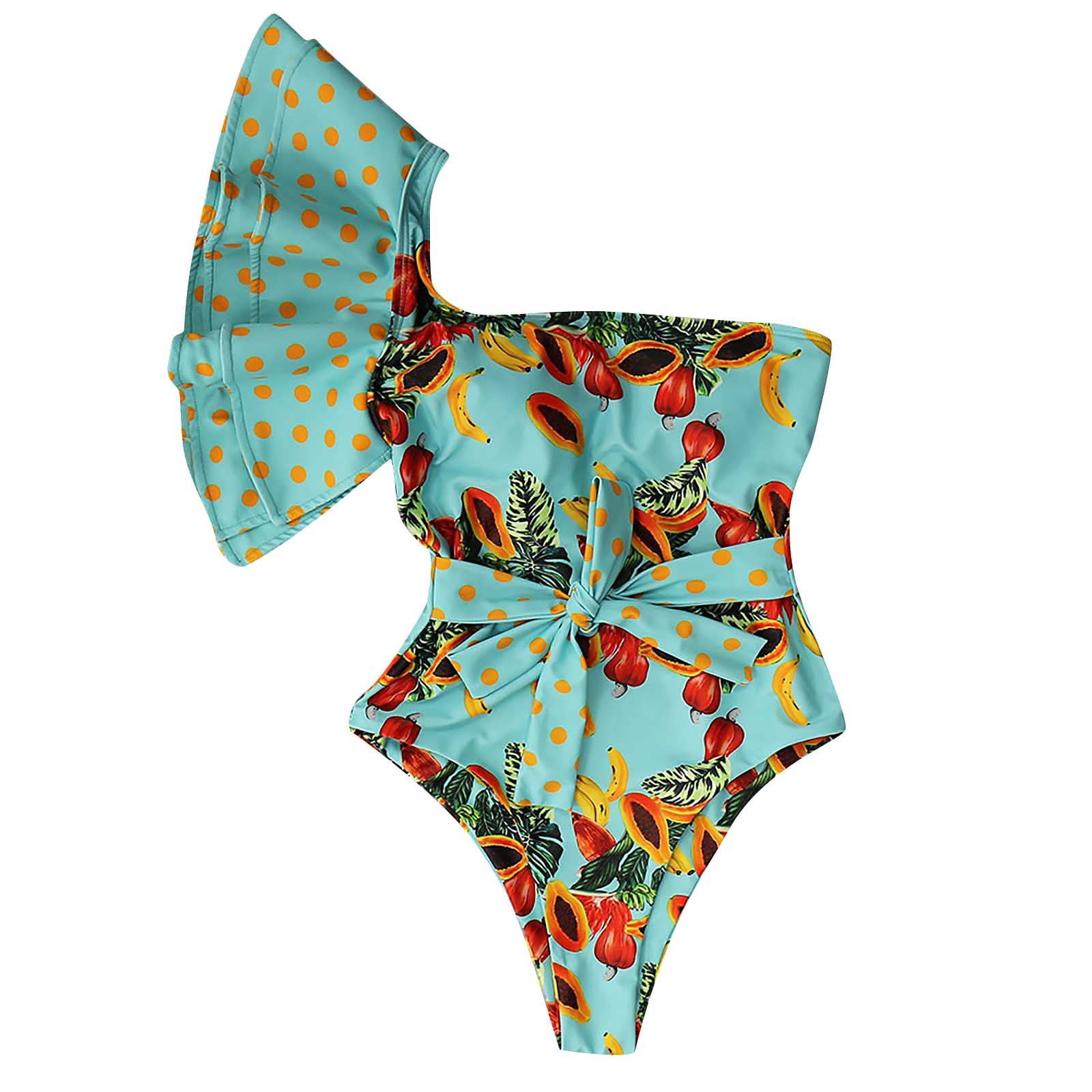 Women Swimwear Sexy Leaf Printed Straps Bikini Double Strap High Waist ...