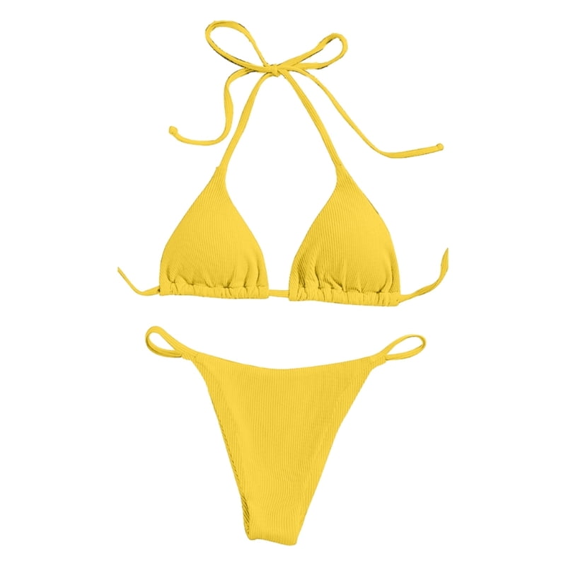Women Swimwear Triangle Bikinis Set Halter Neck Bikinis Top and Side ...