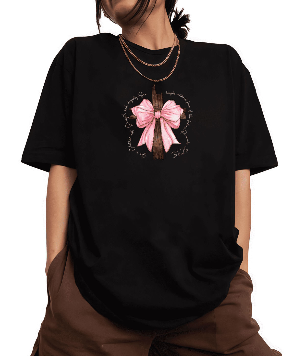 Women T-Shirt Top Fashion Pink Cross Print John 316 Crew Neck Cotton T ...