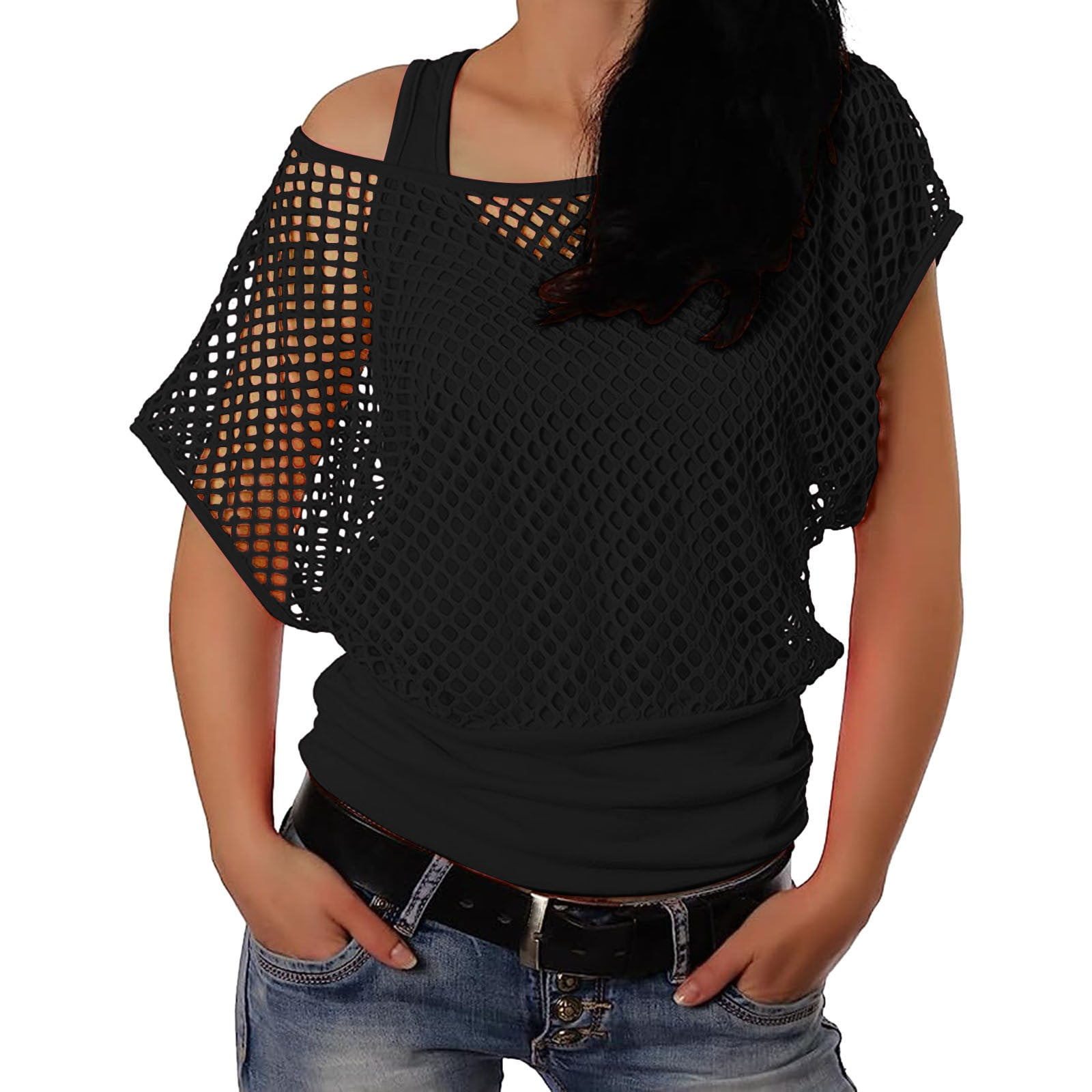 Brand Off Shoulder Cozy Soft Polyester, Mesh Top (Women's) L - Walmart.com