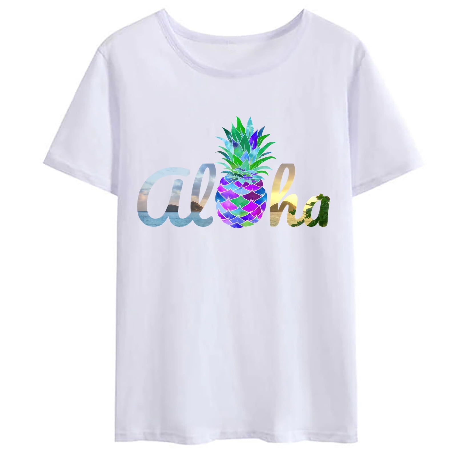 Women T-shirt Cute Aloha Hawaii Pineapple Mermaid Purple Girl Women ...