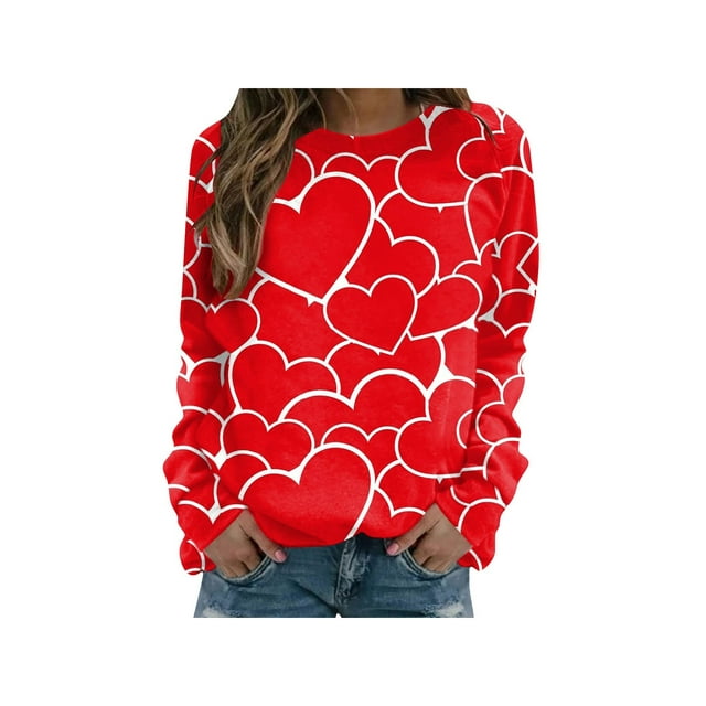 Women T Shirt Long Sleeve Crew Neck Printed Loose Fall Casual