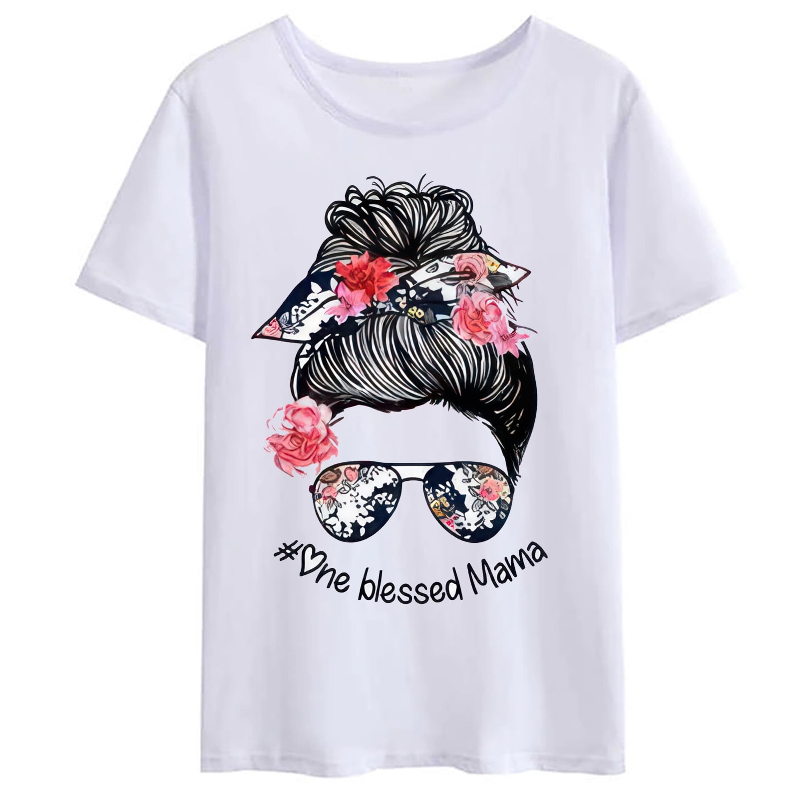Women T-shirt Mother's Day One Blessede Mama Print T-shrits Creative ...