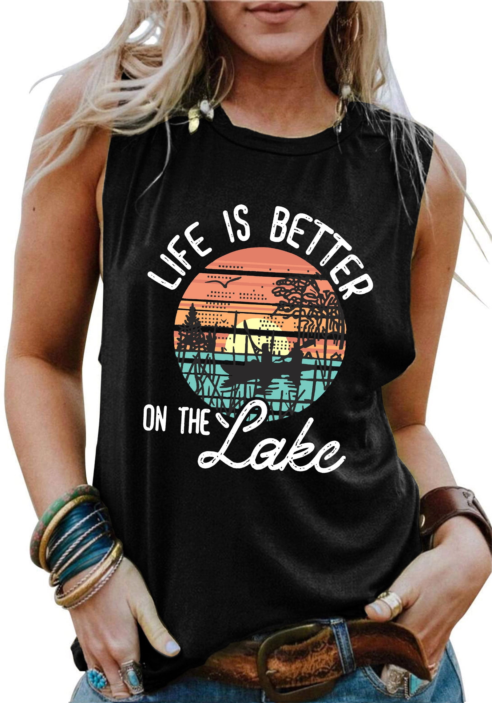 Women Tank Tops Life is Better on the Lake Shirts Sleeveless Graphic ...