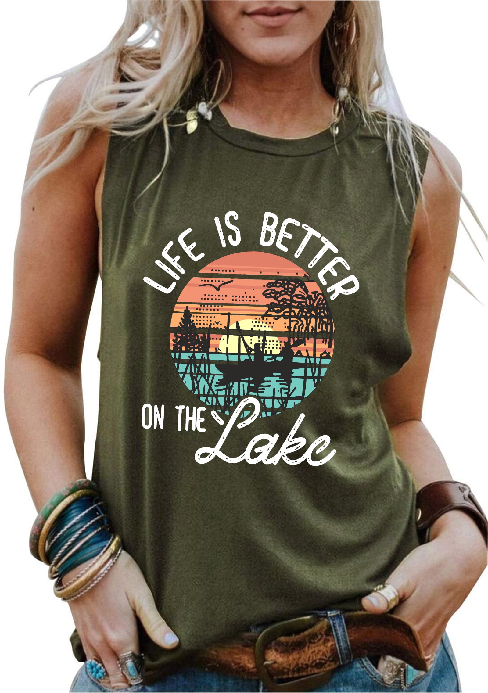 Women Tank Tops Life is Better on the Lake Shirts Sleeveless Graphic ...