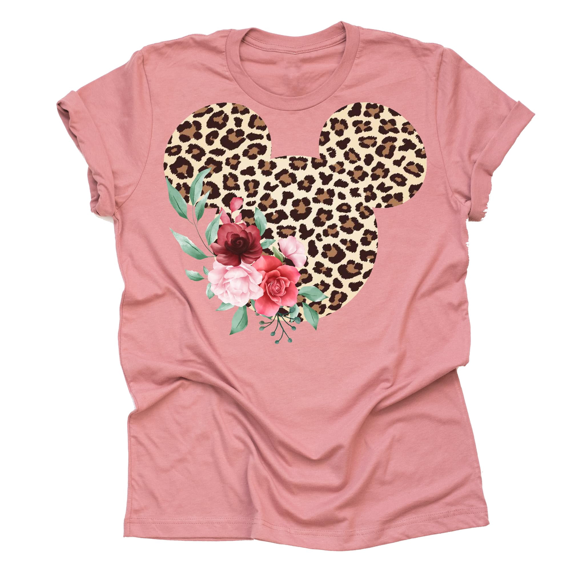 Women Teen Leopard Print Mickey Ears with Flowers Shirt Floral Adult ...