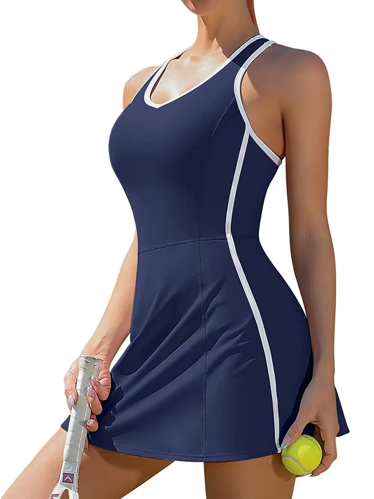 Women Tennis Dress with Built-in Bra and Pockets Shorts Racerback ...