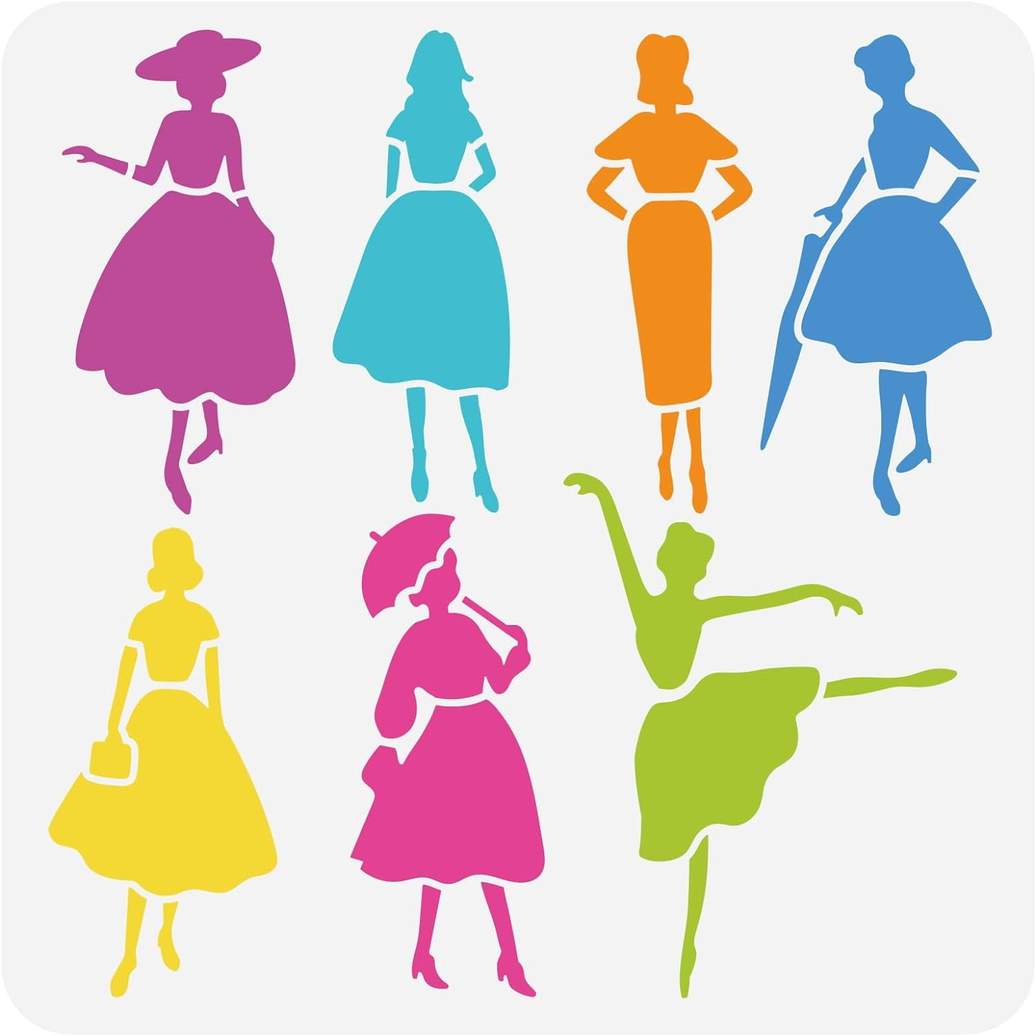 Women Theme Stencils 11.8x11.8 inch Silhouette Women Stencil Plastic 7 ...