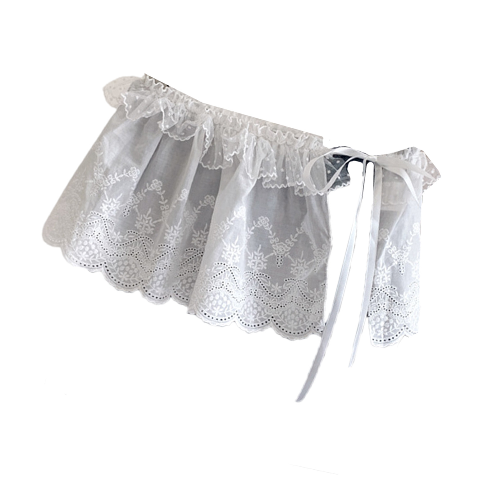 Women Tiered Ruffle Layering Small Apron Half Skirt Hollowout Flower ...