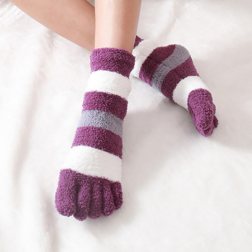 Women's Soft Thick Winter Warm Five Toe Socks, Fuzzy Coral Fleece with ...