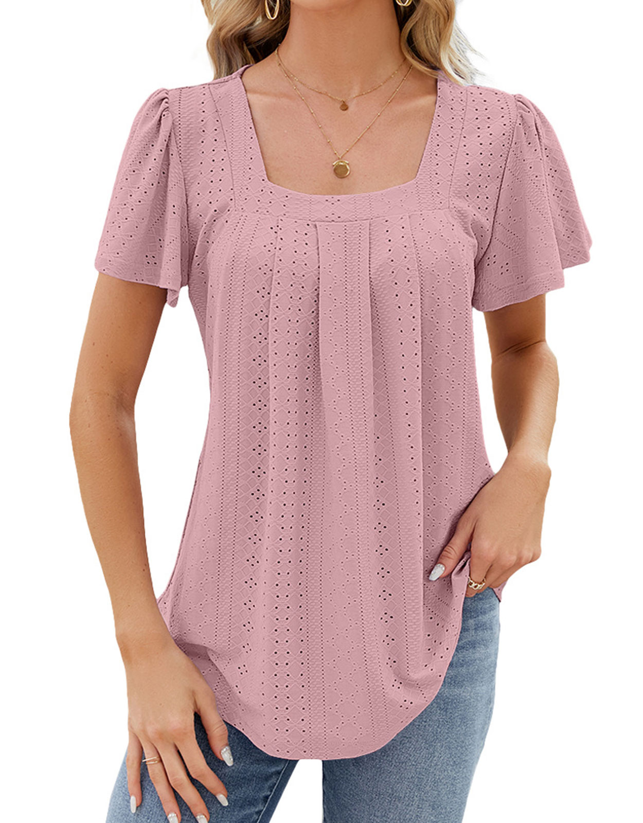 Free Assembly Women's Pleated Blouson Top with Short Sleeves - Walmart.com
