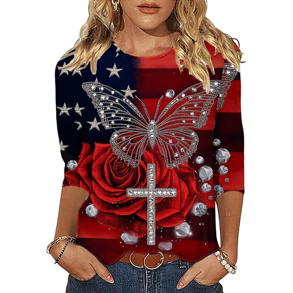 Women Top Casual Loose Fit Workout Tops 2026 Women's Loose 3/4 Sleeve ...