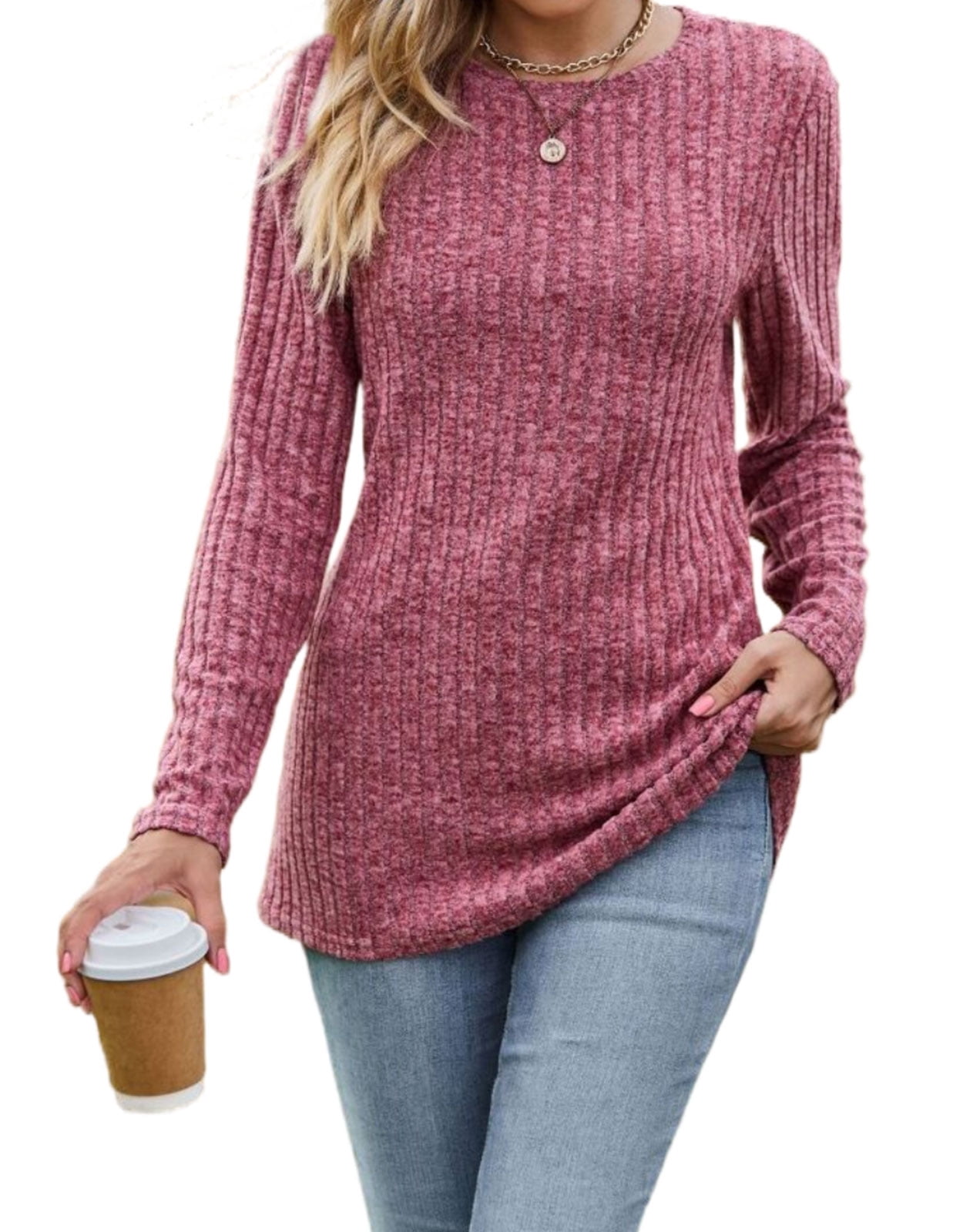Women Top Tunic Sweater 2XL Pullover Ribbed Knit Comfort Lady Long ...