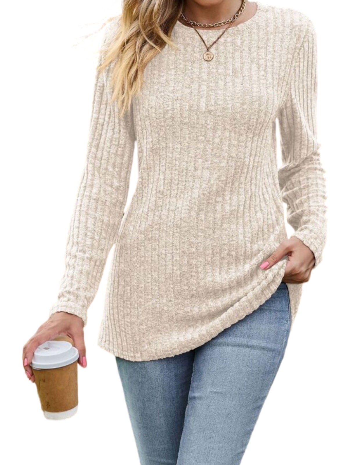Women Top Tunic Sweater 2XL Pullover Ribbed Knit Comfort Lady Long ...