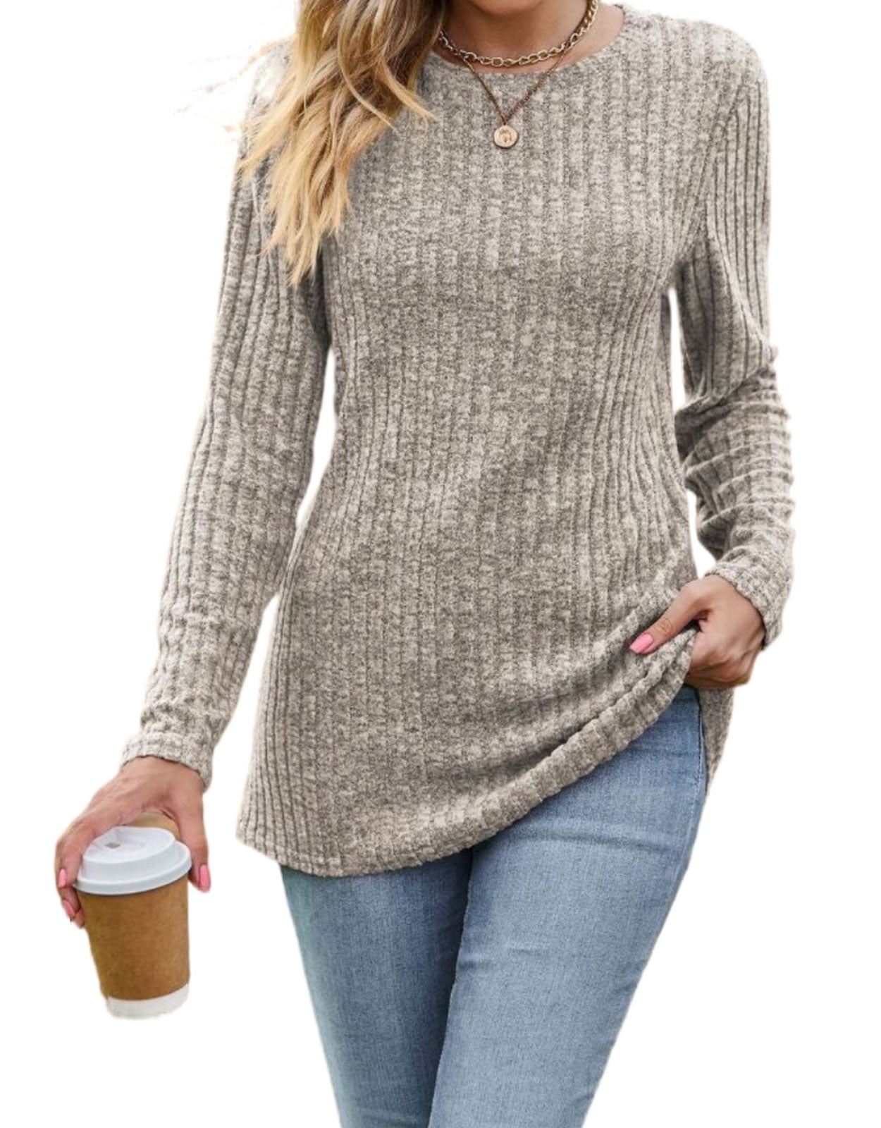 Women Top Tunic Sweater 2XL Pullover Ribbed Knit Comfort Lady Long ...