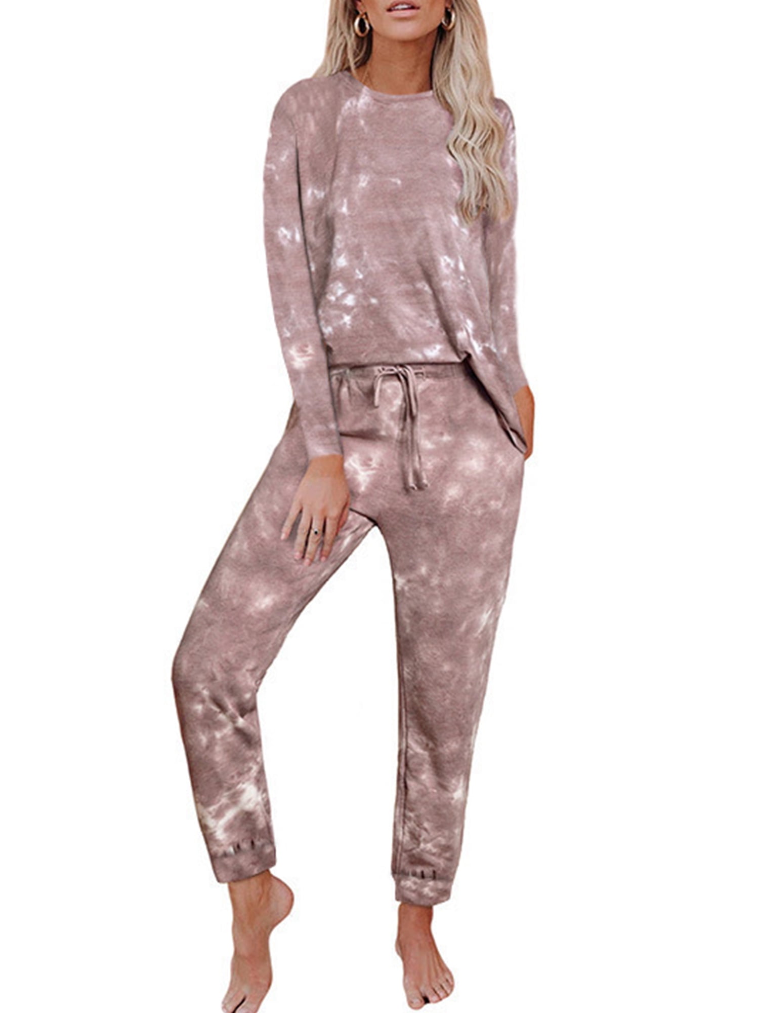 Walmart Women's Tie Dye Pajama Set, Long Sleeve Top and High Waist ...