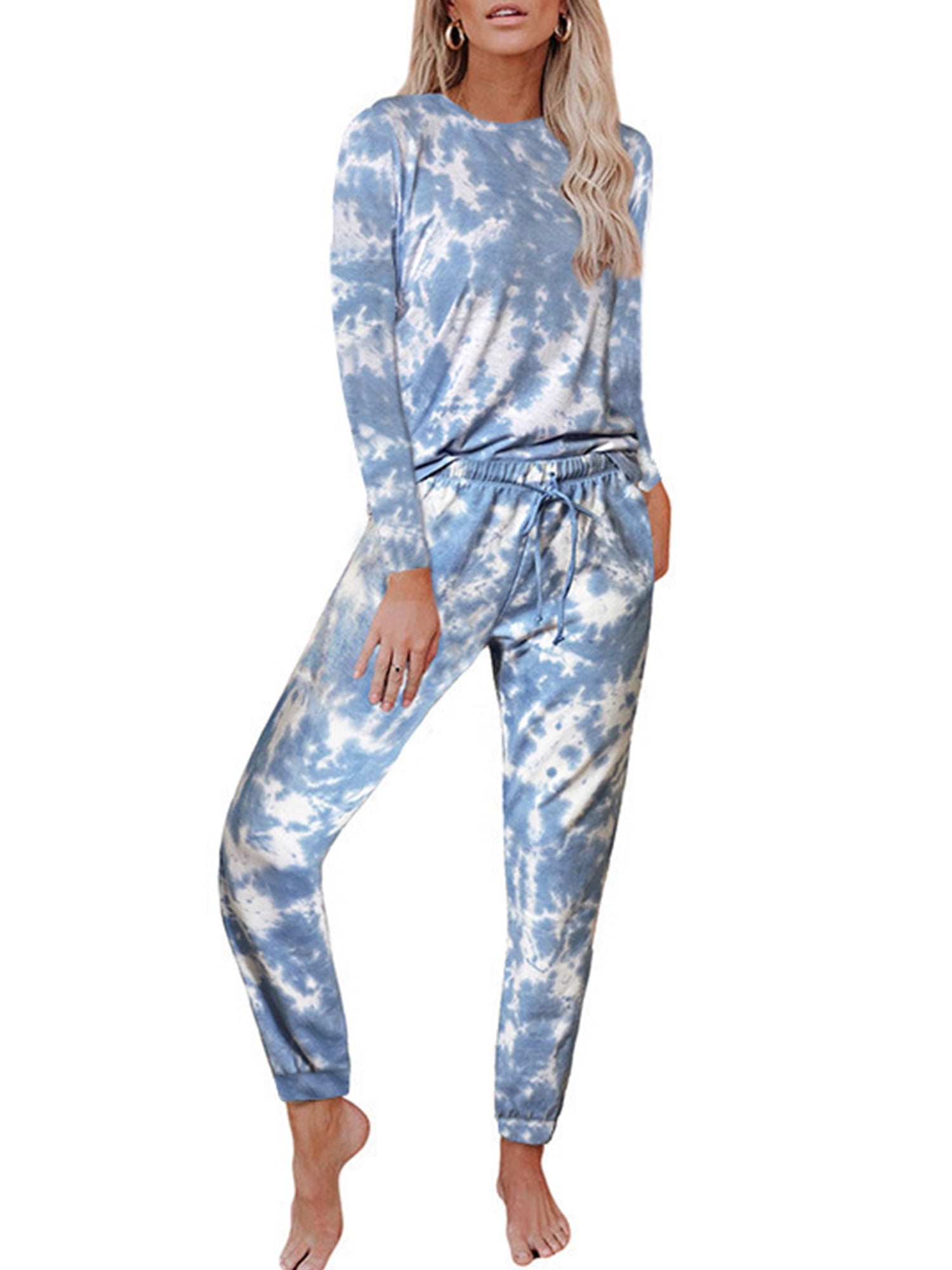 Women Tops And Pants Casual Loose Sleepwear Baggy Home Clothes Tie Dye ...