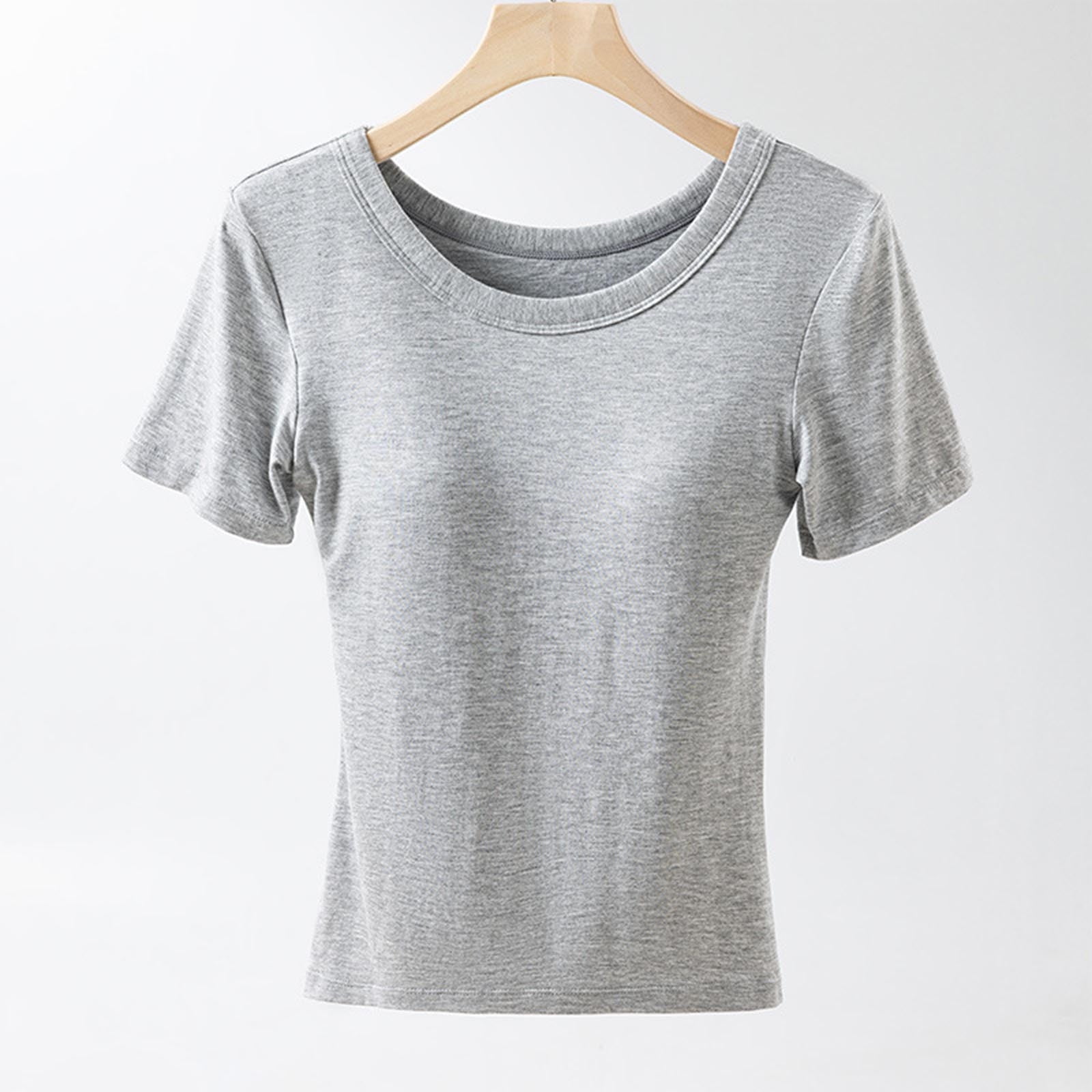 Women Tops under $5! Cagogo Plus Size T Shirts for Womens Built in Shelf Bra Tee Tops Solid ...