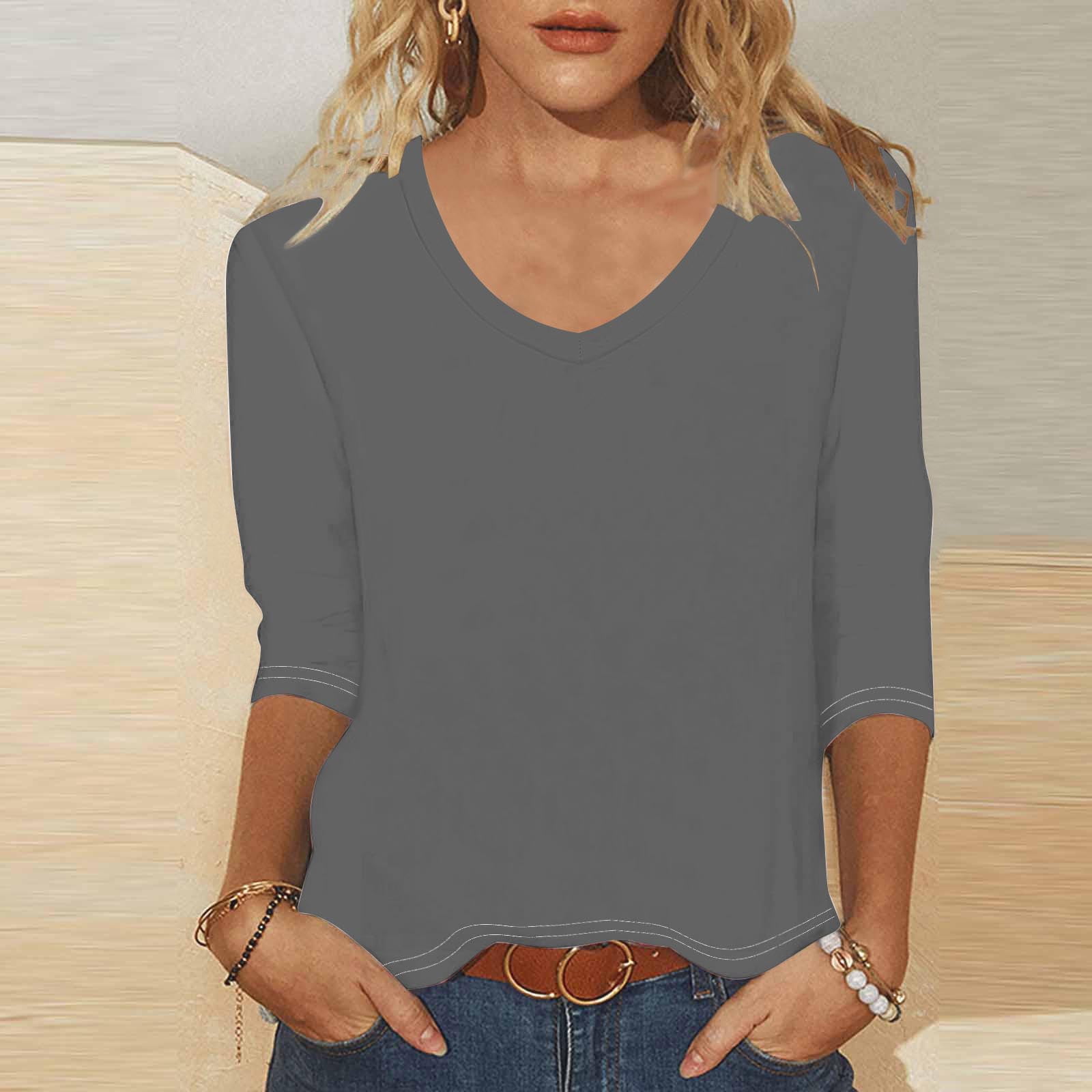 Women Tops Clearance under 5 Sawvnm Women's Fashion Solid Tees Casual ...