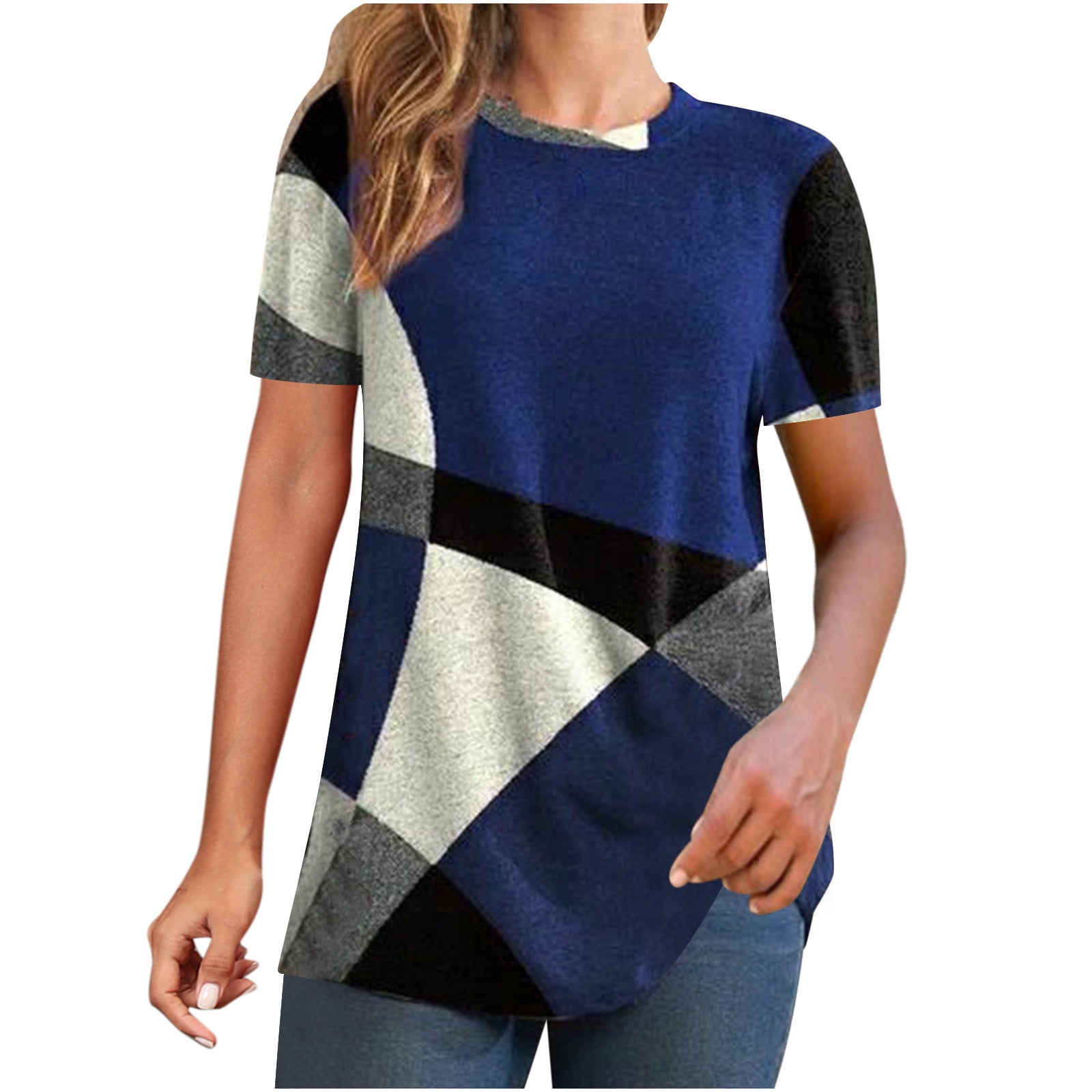 Women Tops Clearance-Sale Short Sleeve Printing Geometry Pattern T ...