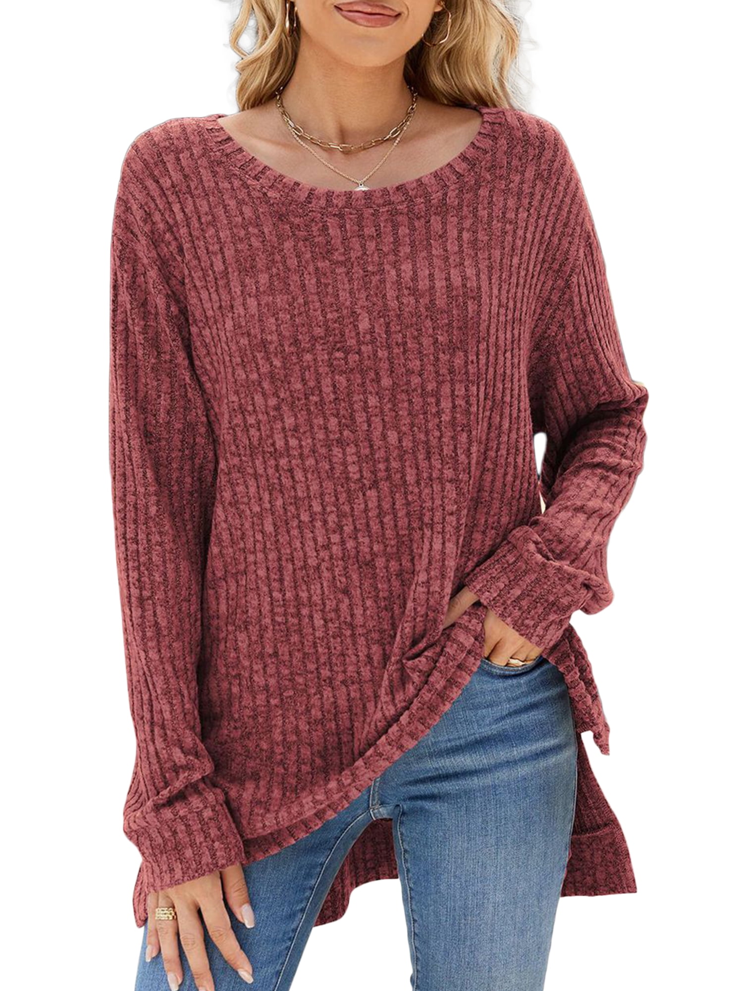 Women Tops Long Sleeve Thin Sweater Fashion Casual Dressy Tunic Shirts ...