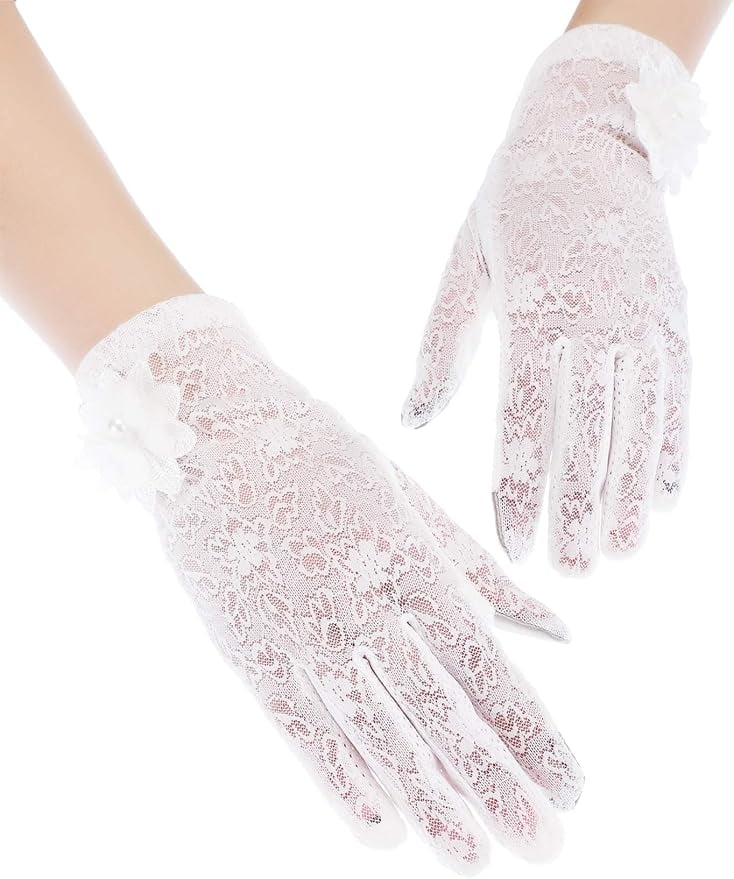 Women Touch Screen Lace Gloves, Short Floral Tea Party Gloves, Bridal ...
