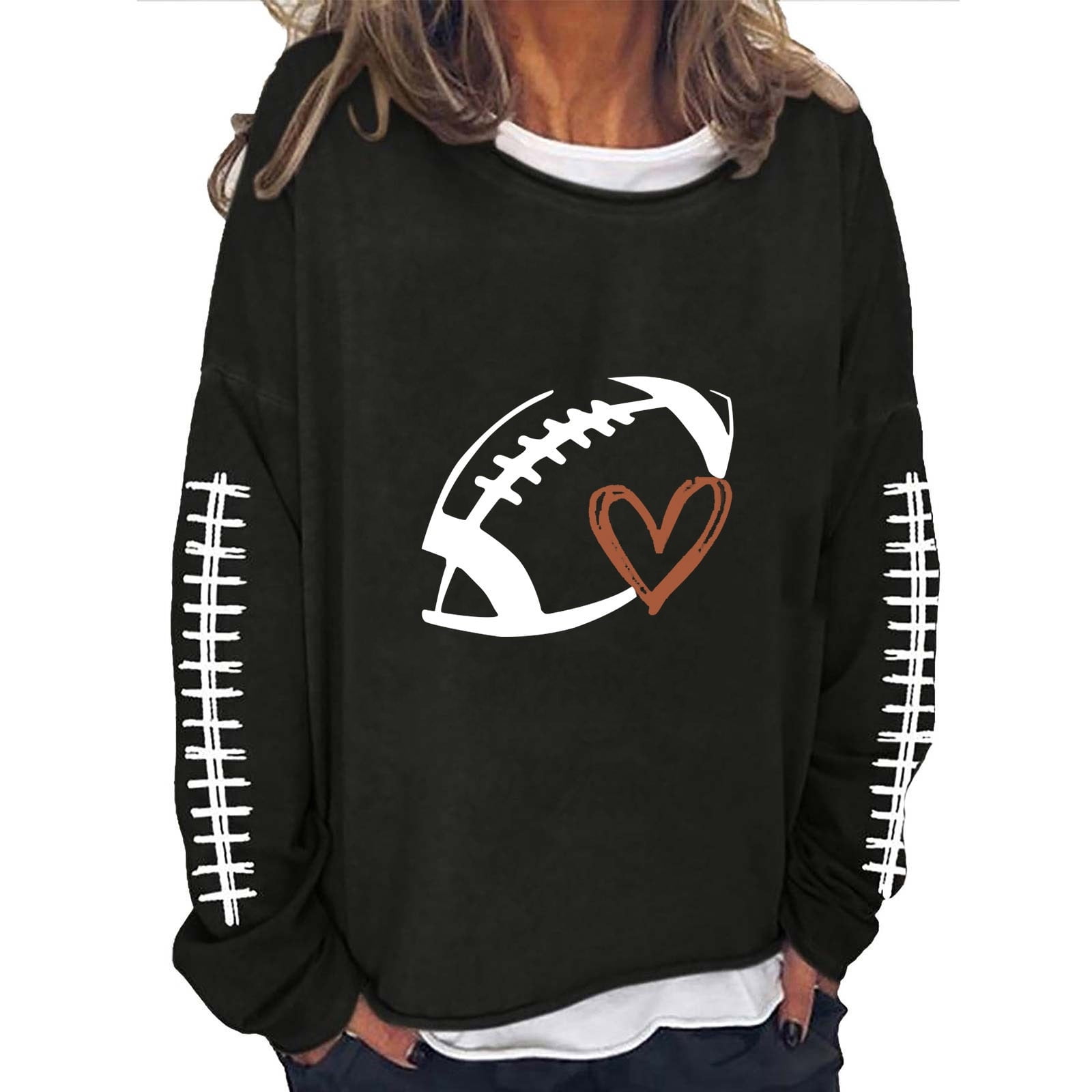 Women Touchdown Season Sweatshirt Game Day Heart Football Printed ...