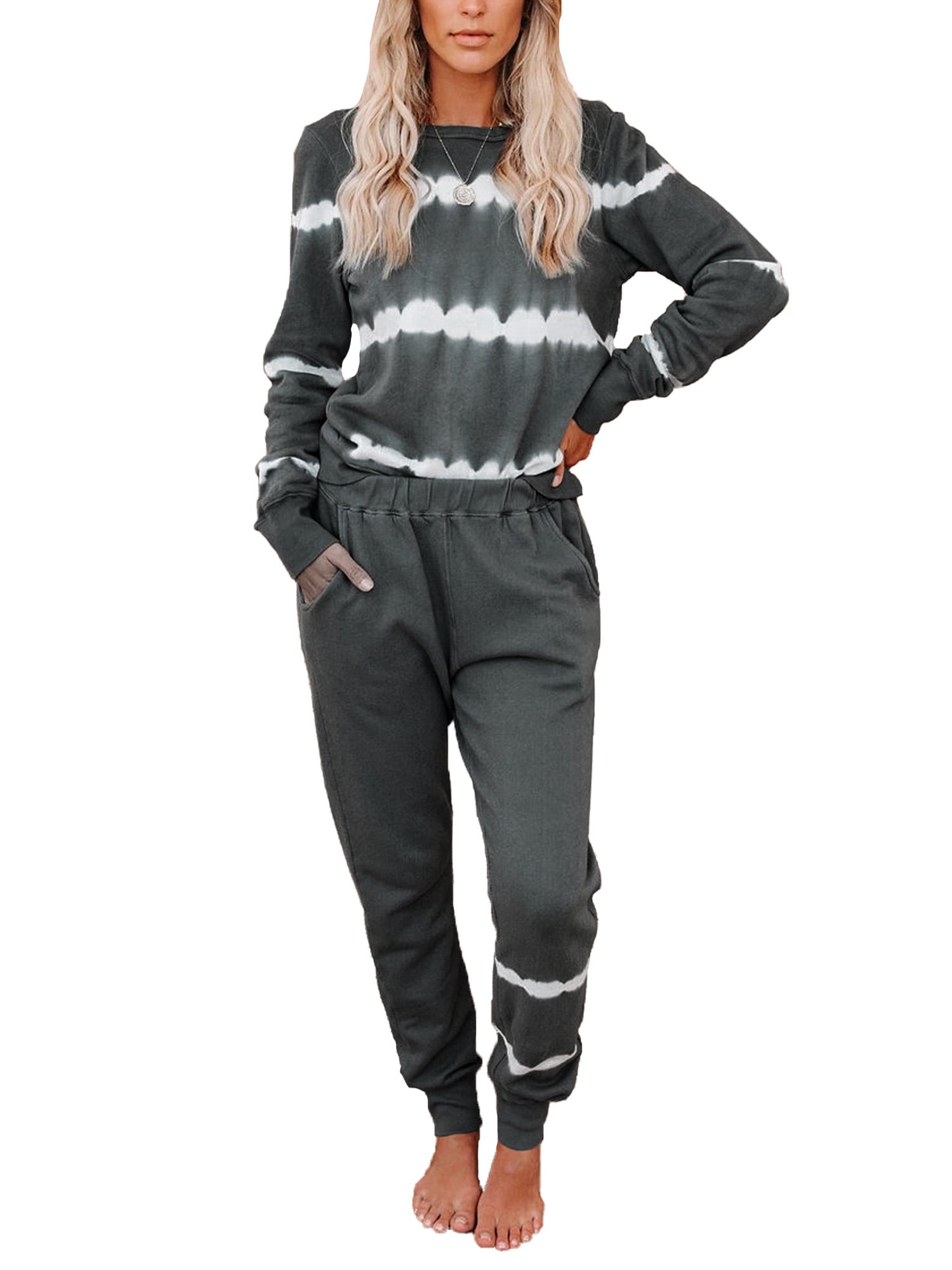 Women Tracksuit Casual Fit Jogging Set Ladies Fitness Exercise Sports ...