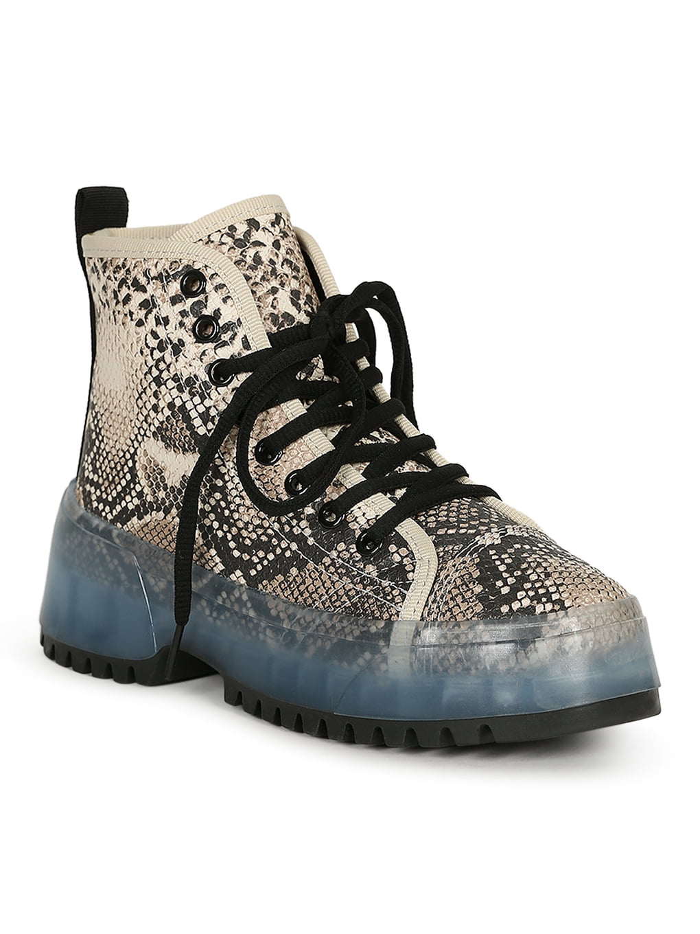 Women Transparent Midsole Chunky Combat Sneaker Boot 19636 - Walmart.com