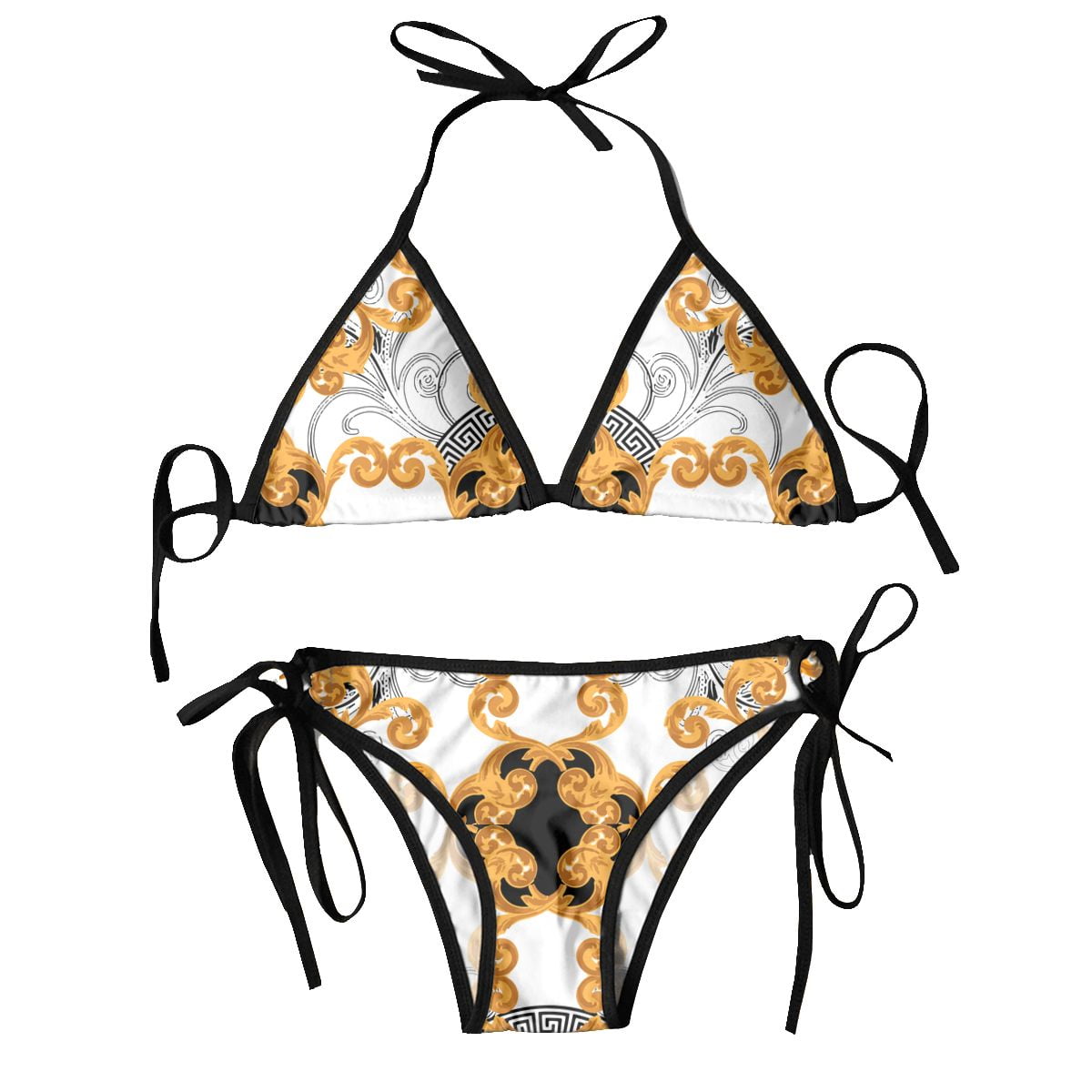 Women Triangle Swimsuit Lace-up Bikini Set Halter Swimwear Pushup ...