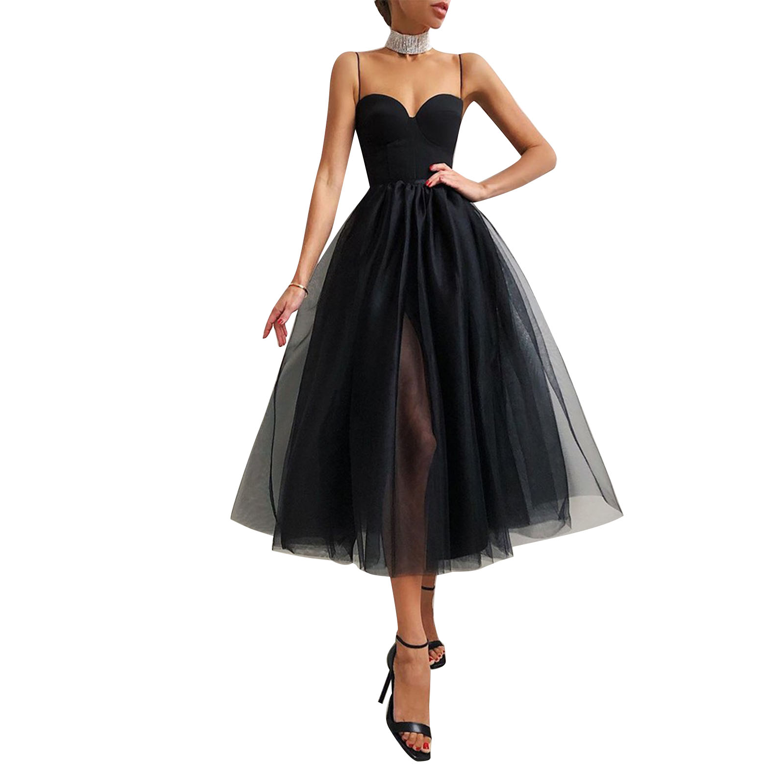 Women's Formal Long Dance Tulle Cocktail Party Gown, Spaghetti Straps ...