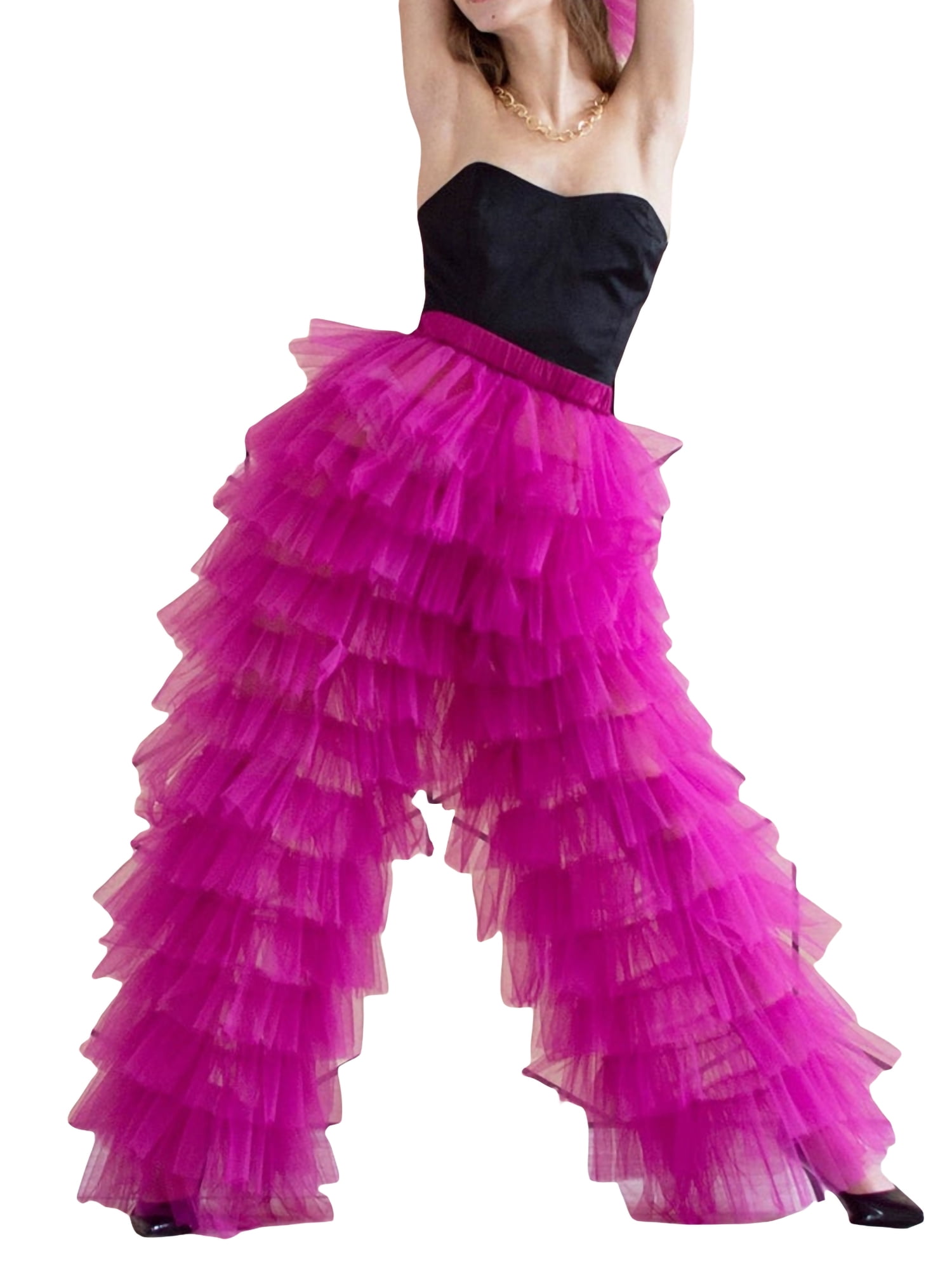 Women Tulle Pants Y2K Aesthetic Layered Ruffle Long Pants Mesh High ...