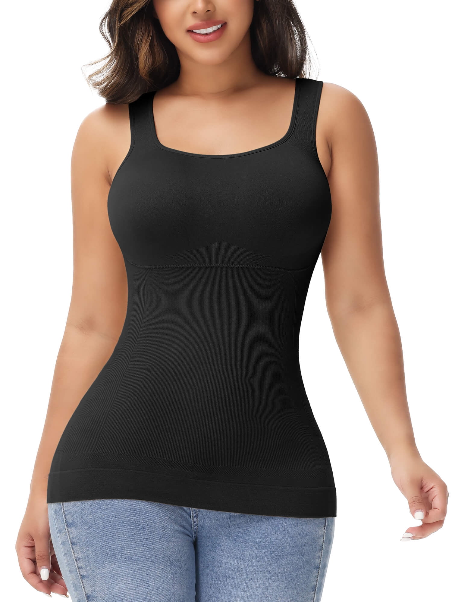 Women Tummy Control Shapewear Tank Tops Seamless Square Neck ...