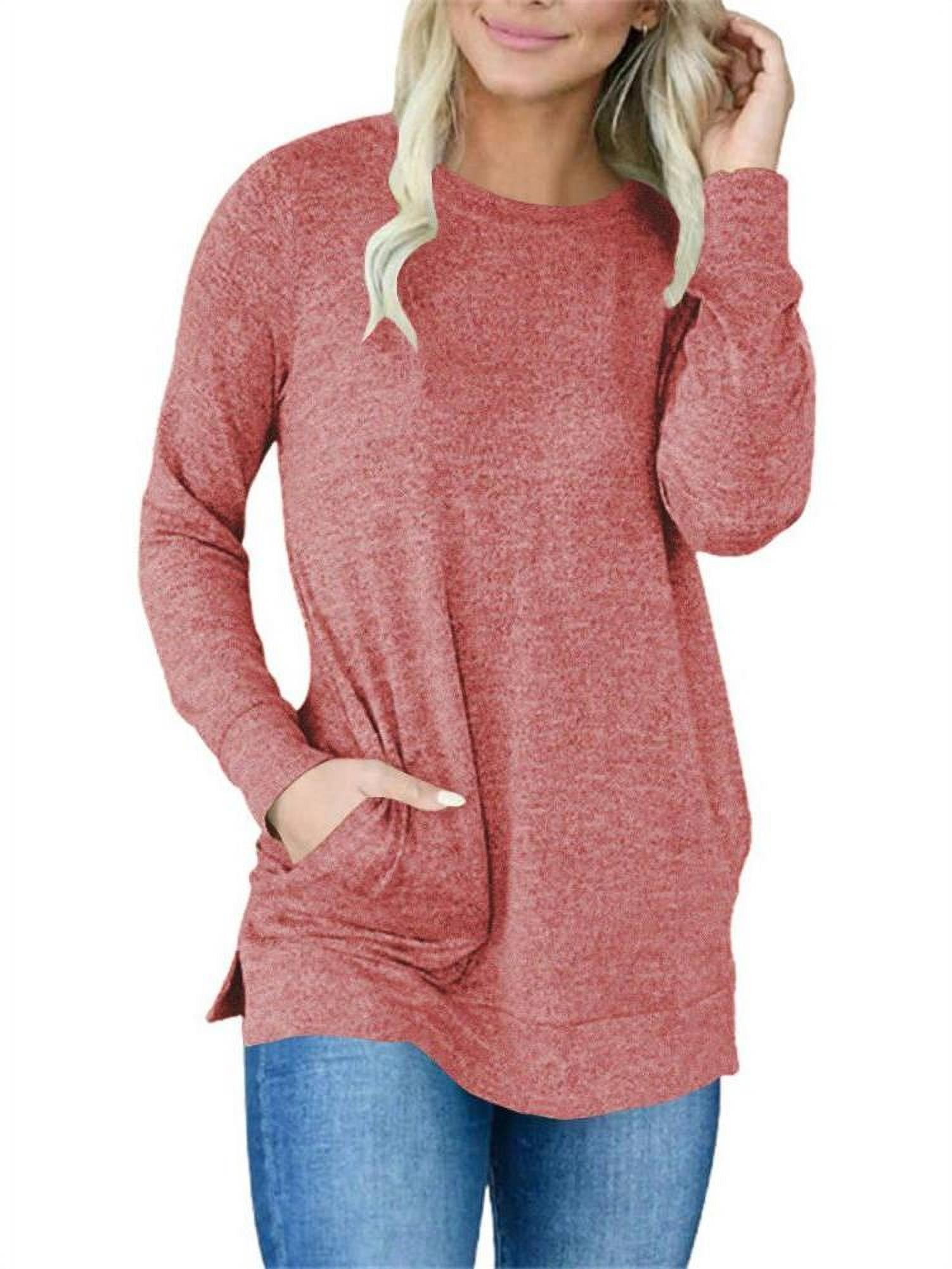 LACOZY Women's Tunic, Long Sleeve Round Neck Sweatshirt, Red, 2X Large ...