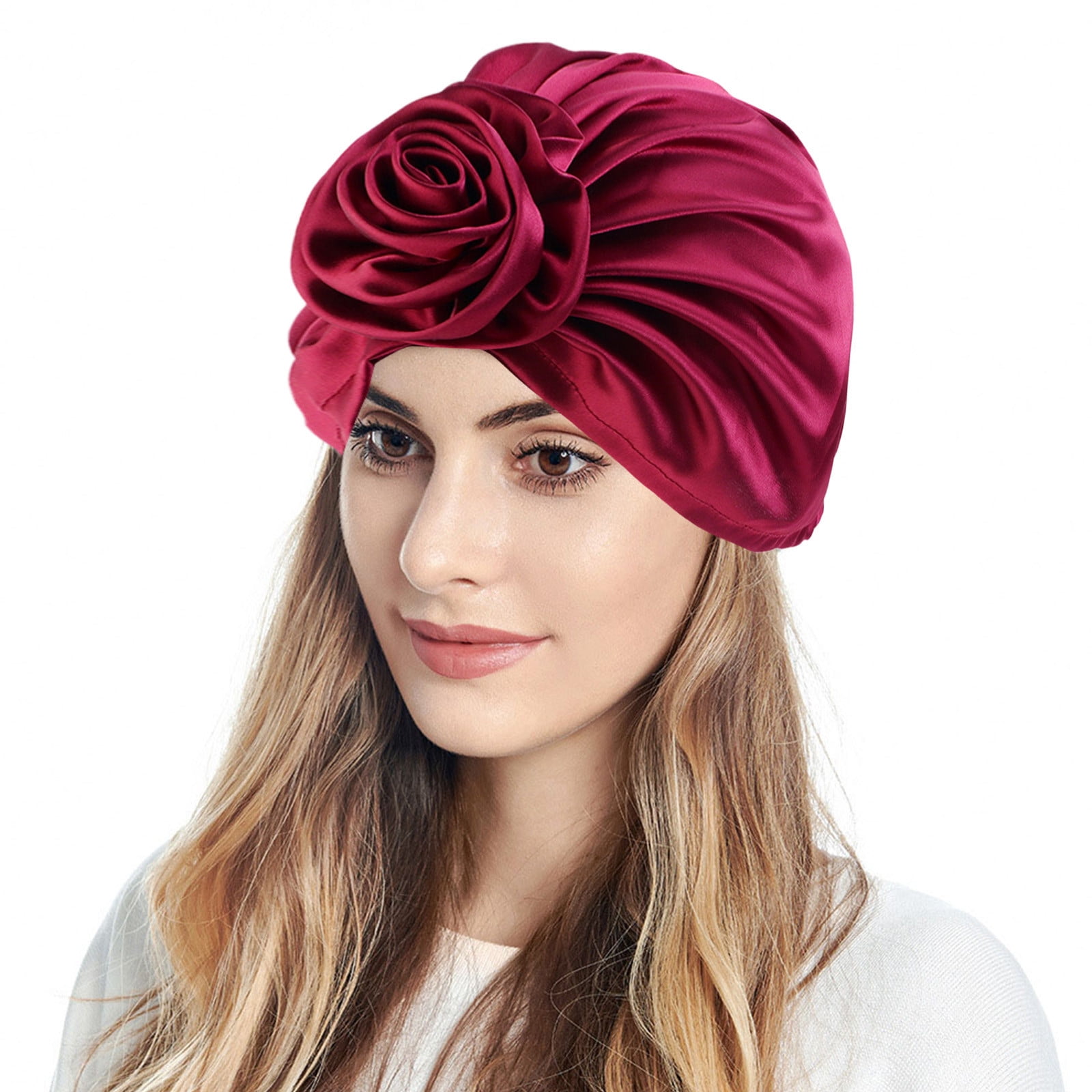 Women Turban Flowers Hair Bonnet Head Scarf Wrap Cover Flip Back Hats ...