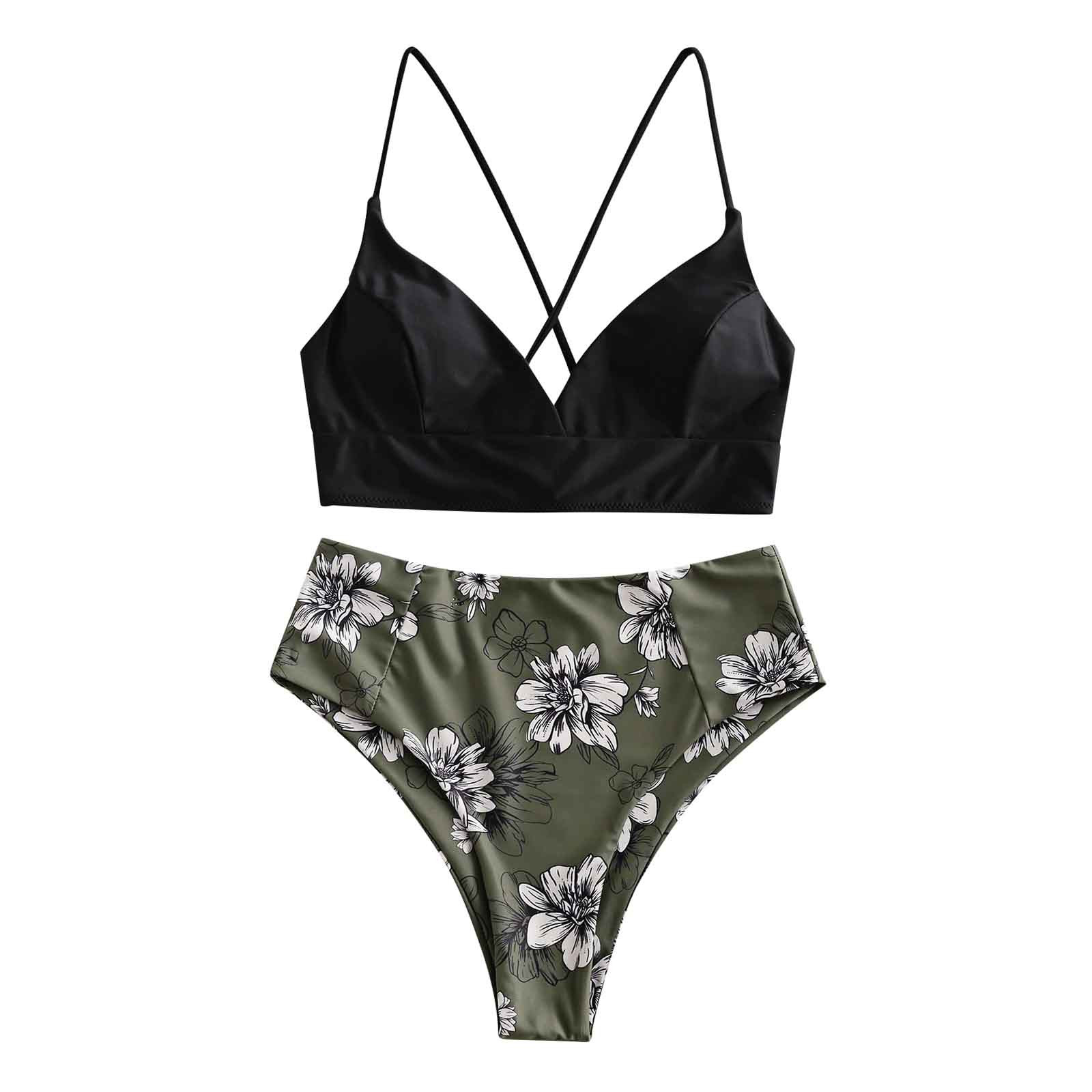 Women Two Piece Flower print split Sets Plus Size Beachwear Swimsuit ...