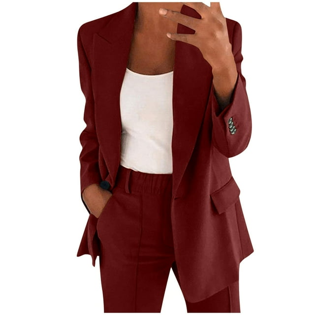 Women Two Piece Lapels Suit Set Business Long Sleeve Button Formal Jacket Pant Suit