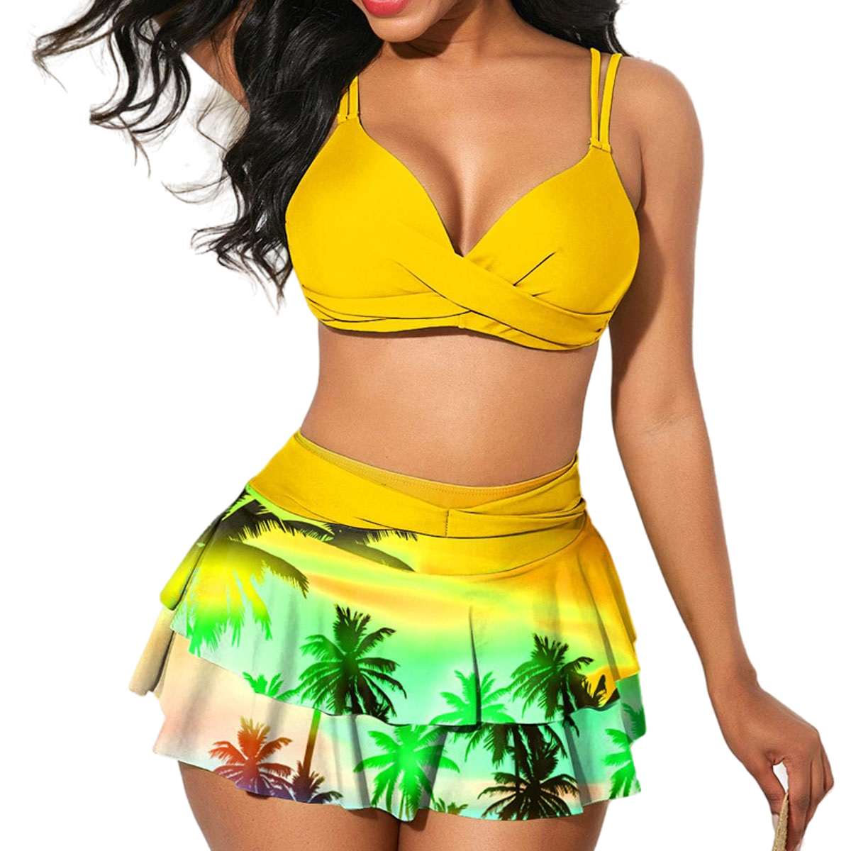 Women Two Piece Swimsuits Layered Ruffle Skirt With Brifes Beach