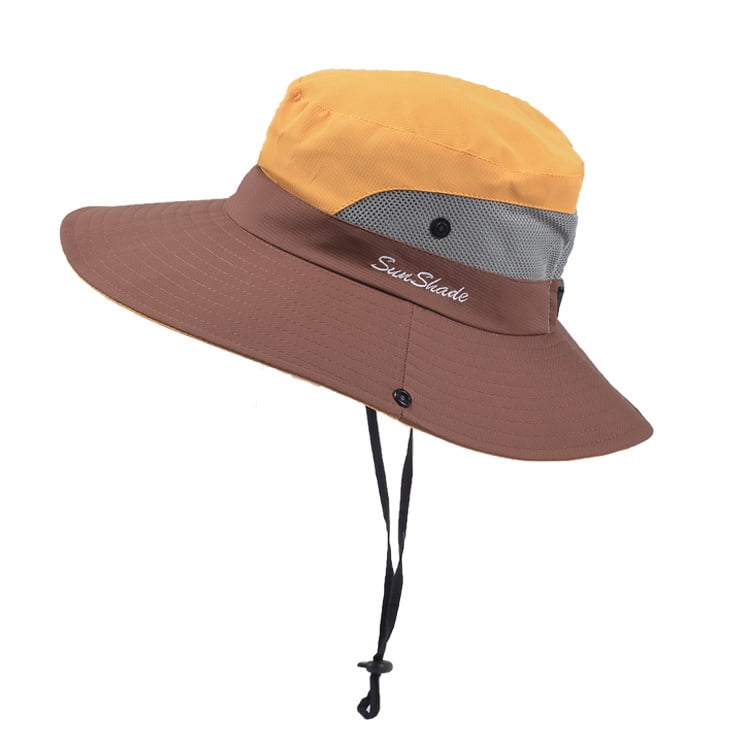 Women UV Protection Foldable Horsetail Hole Fisherman's Hat Big Wide ...