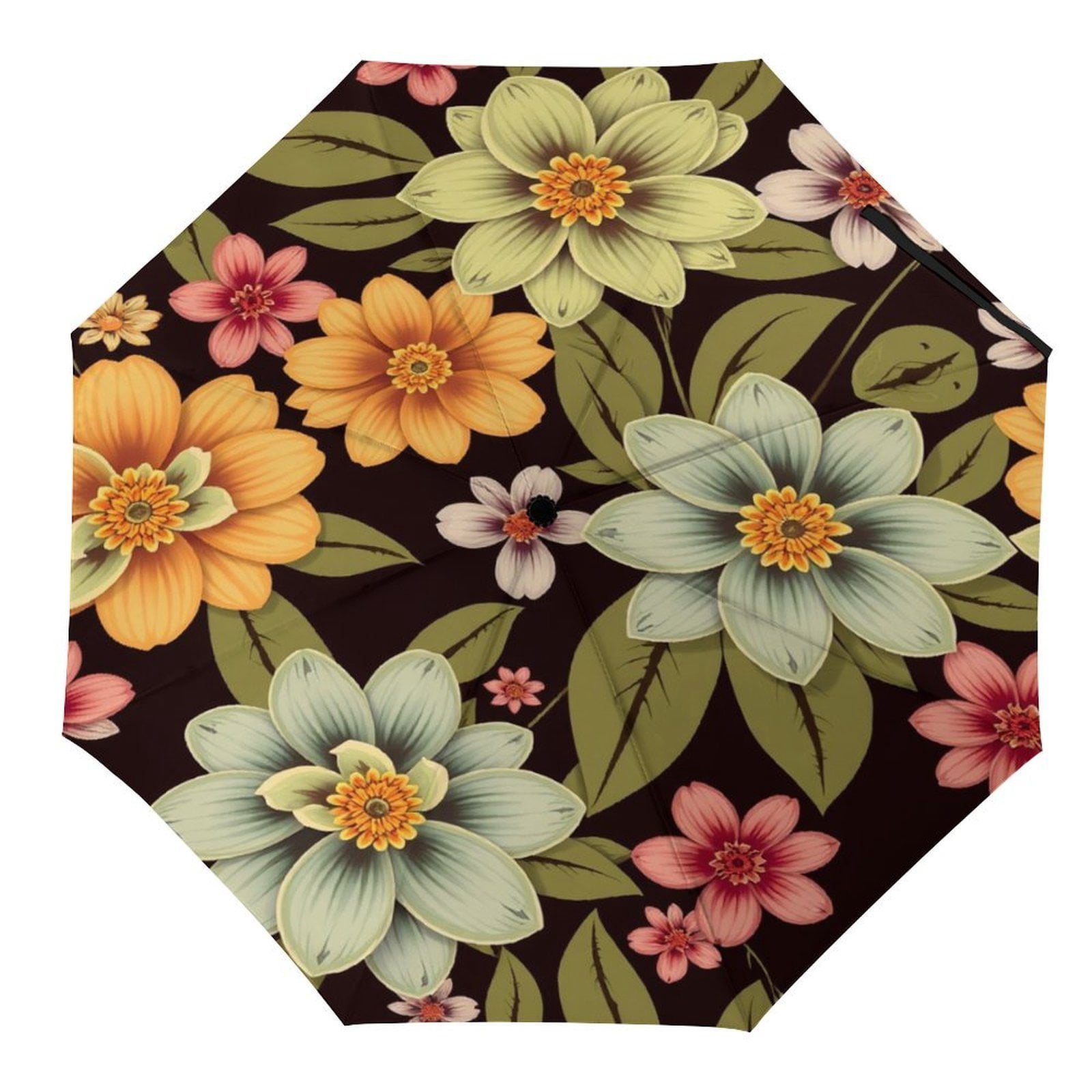 Women Umbrella Floral Folding Travel Umbrella Black Coating Sunscreen ...