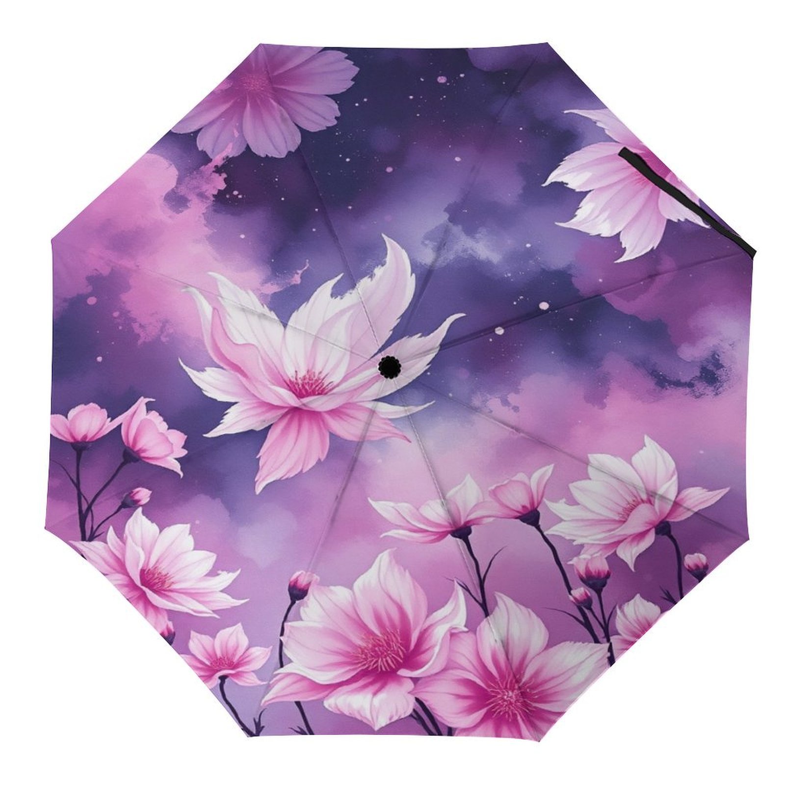 Women Umbrella Ink Wash Flower Folding Travel Umbrella Black Coating ...