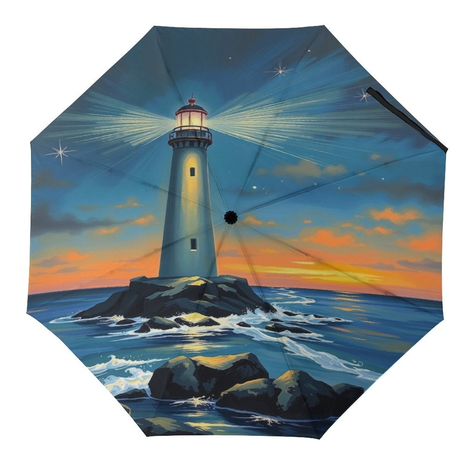 Women Umbrella Lighthouse Beams Ocean Sunset Folding Travel Umbrella ...