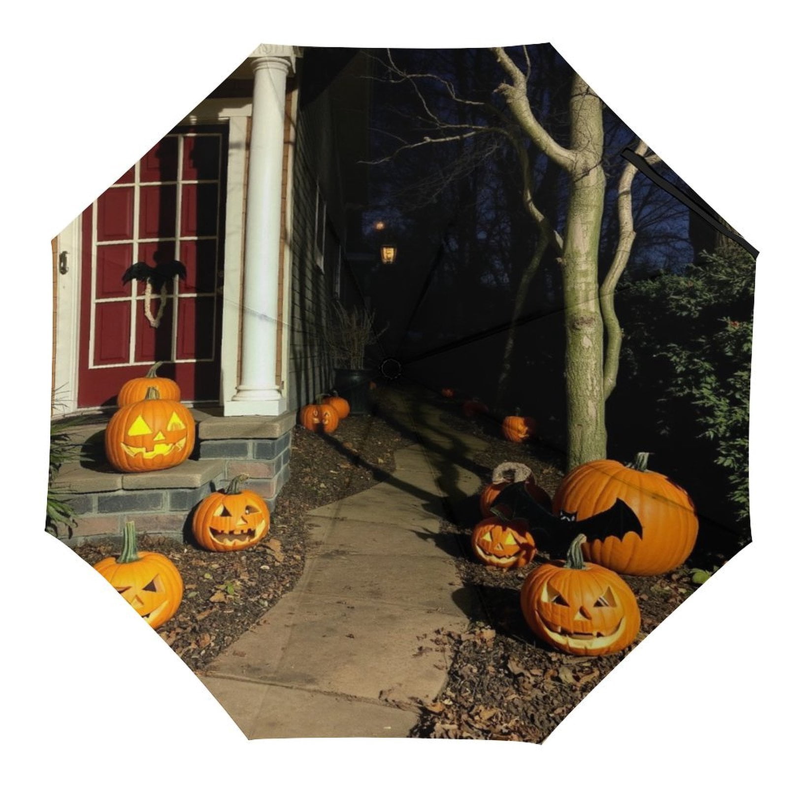 Women Umbrella Spooky Autumn Pumpkins Folding Travel Umbrella Black ...
