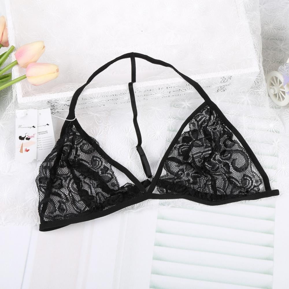Women Underwear Lace Floral Bras Non Padded Triangle Sexy Halter Neck ...