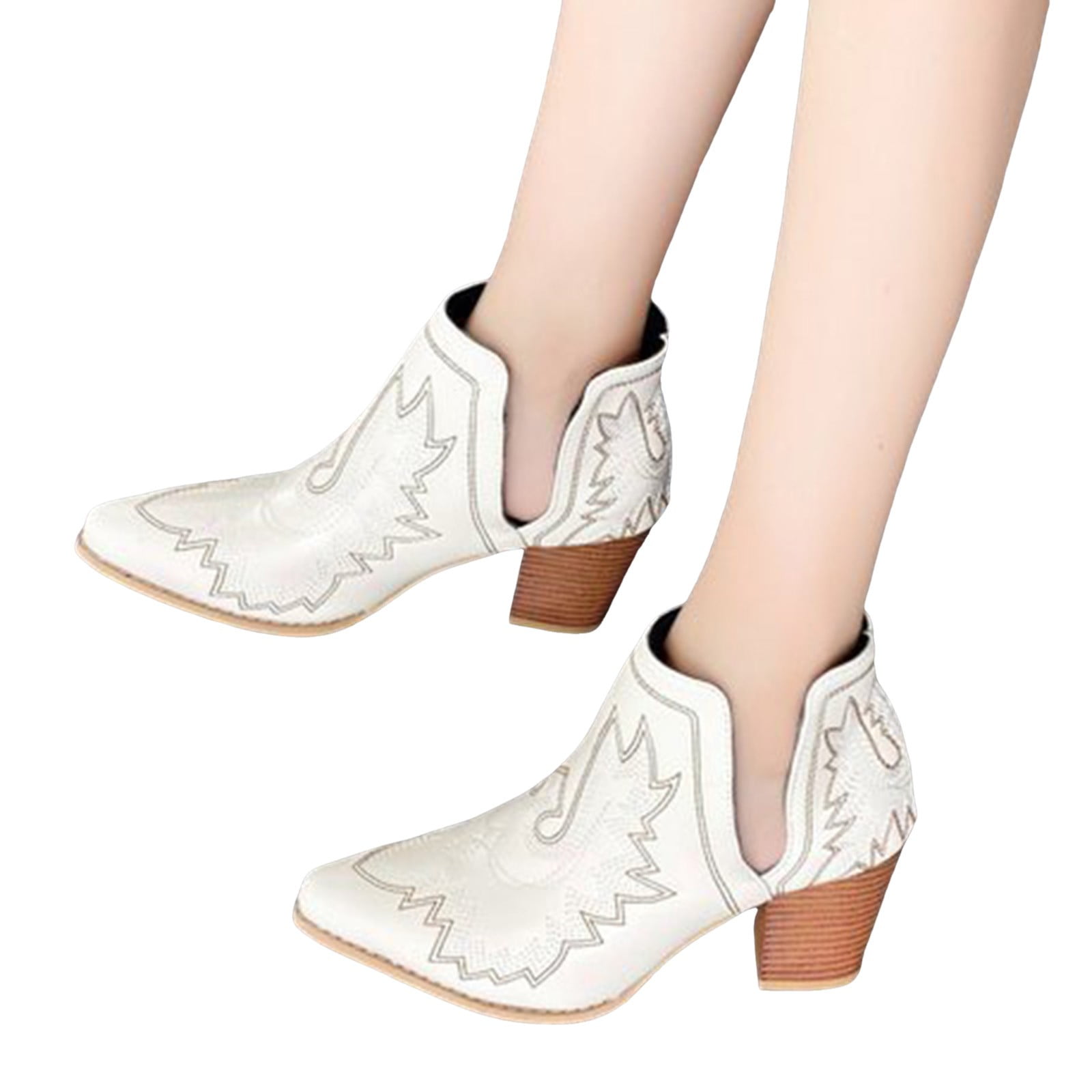 Women V Cutout Western Embroidered Stitched Pointed Toe Boots ...
