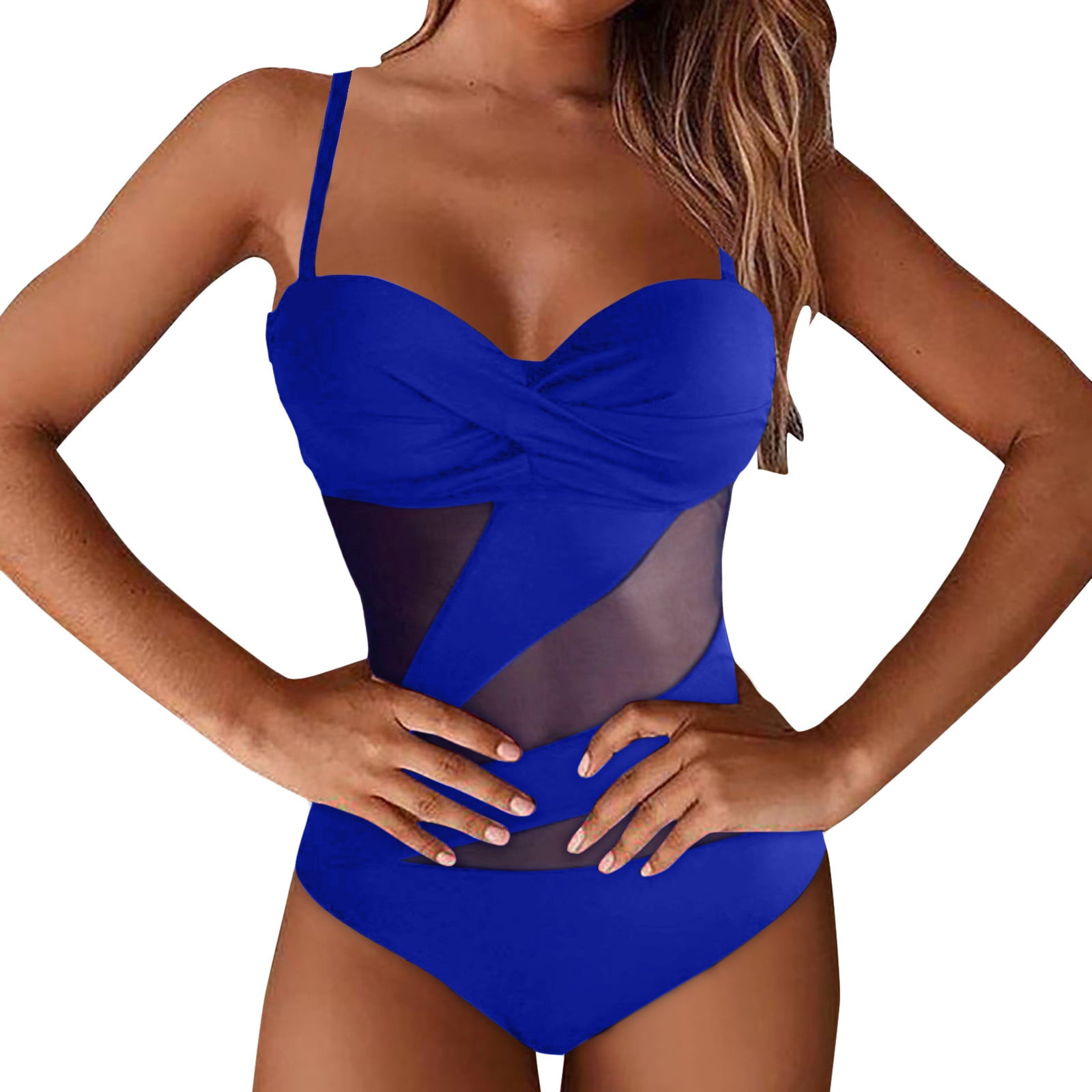 Women V Neck Conjoined Swimsuits Ruched Swimwear Halter Bathing Suit
