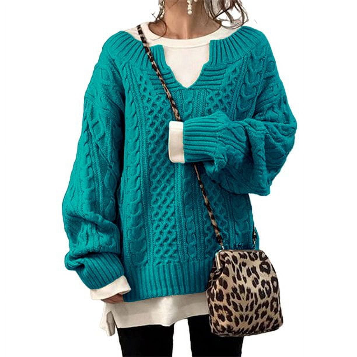 Women V Neck Sweater Oversized Long Sleeve Cable Knit Pullover Chunky Jumper Tops - Walmart.com