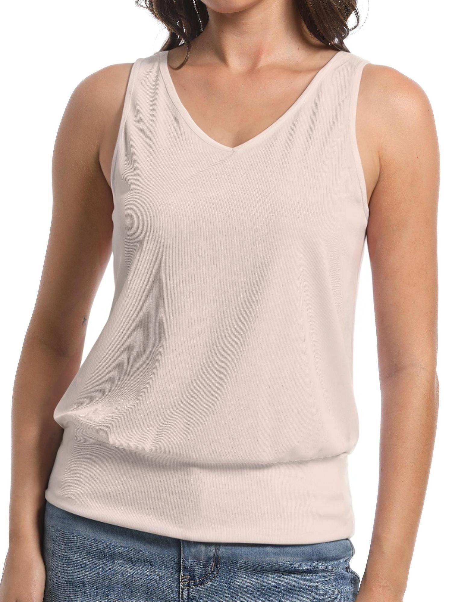 Women V Neck Tank Tops Summer Casual Sleeveless Loose Fit Banded Bottom ...