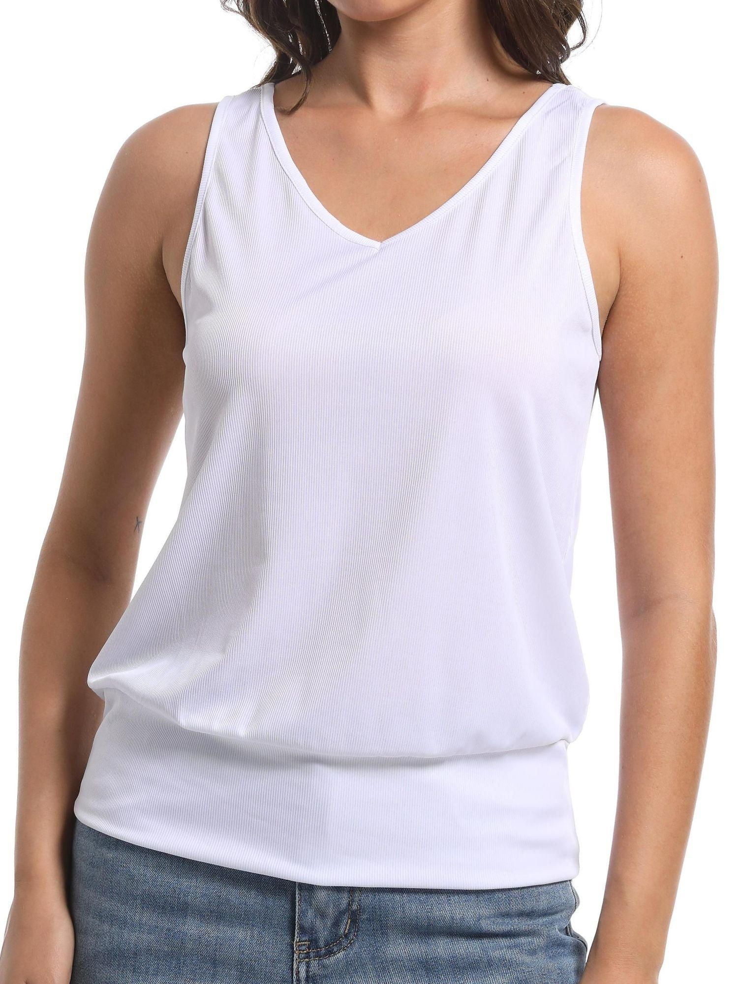 Women V Neck Tank Tops Summer Sleeveless Casual Tops Loose Fit Banded ...